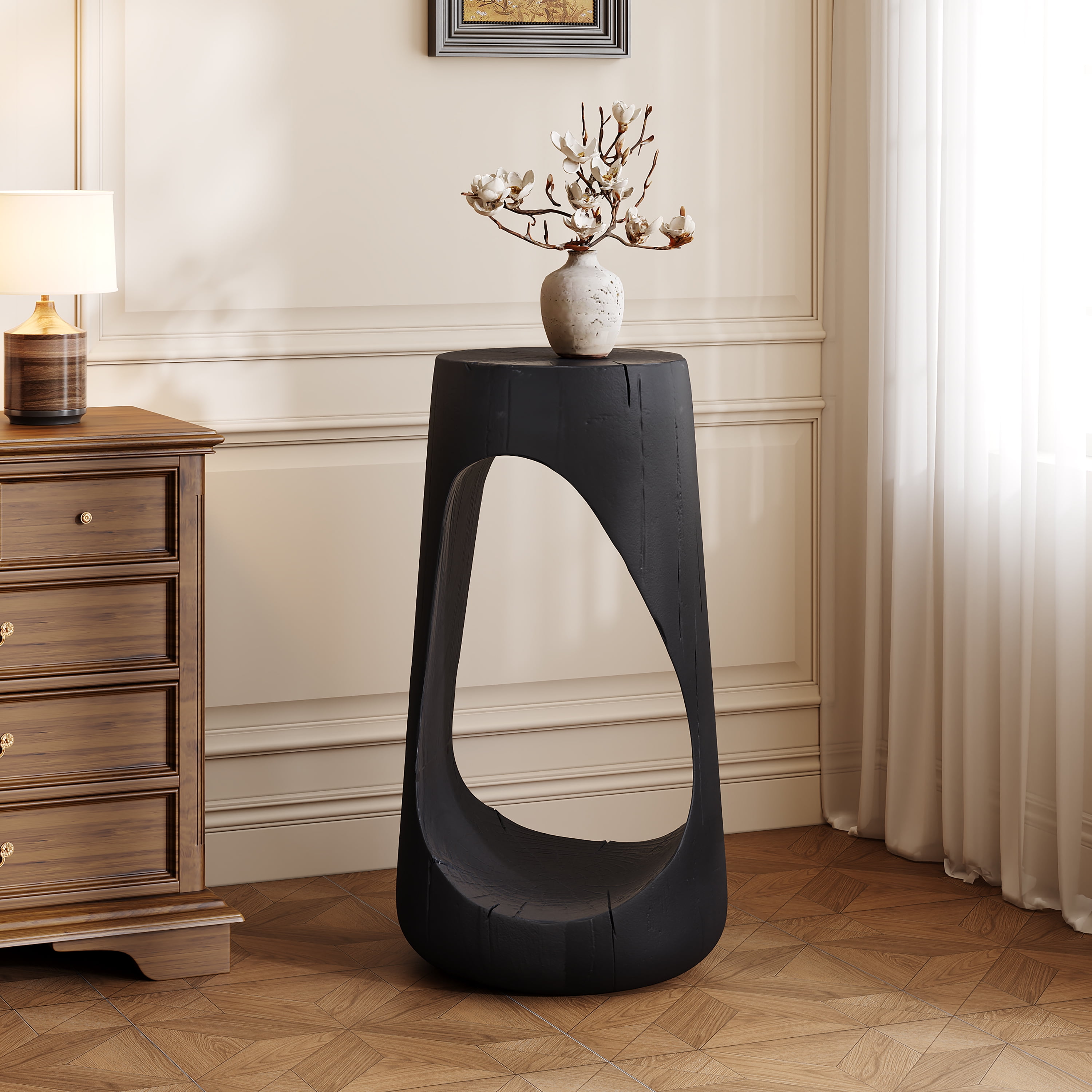Hollow Design Side Table, Outdoor Lightweight Concrete End Table for ...