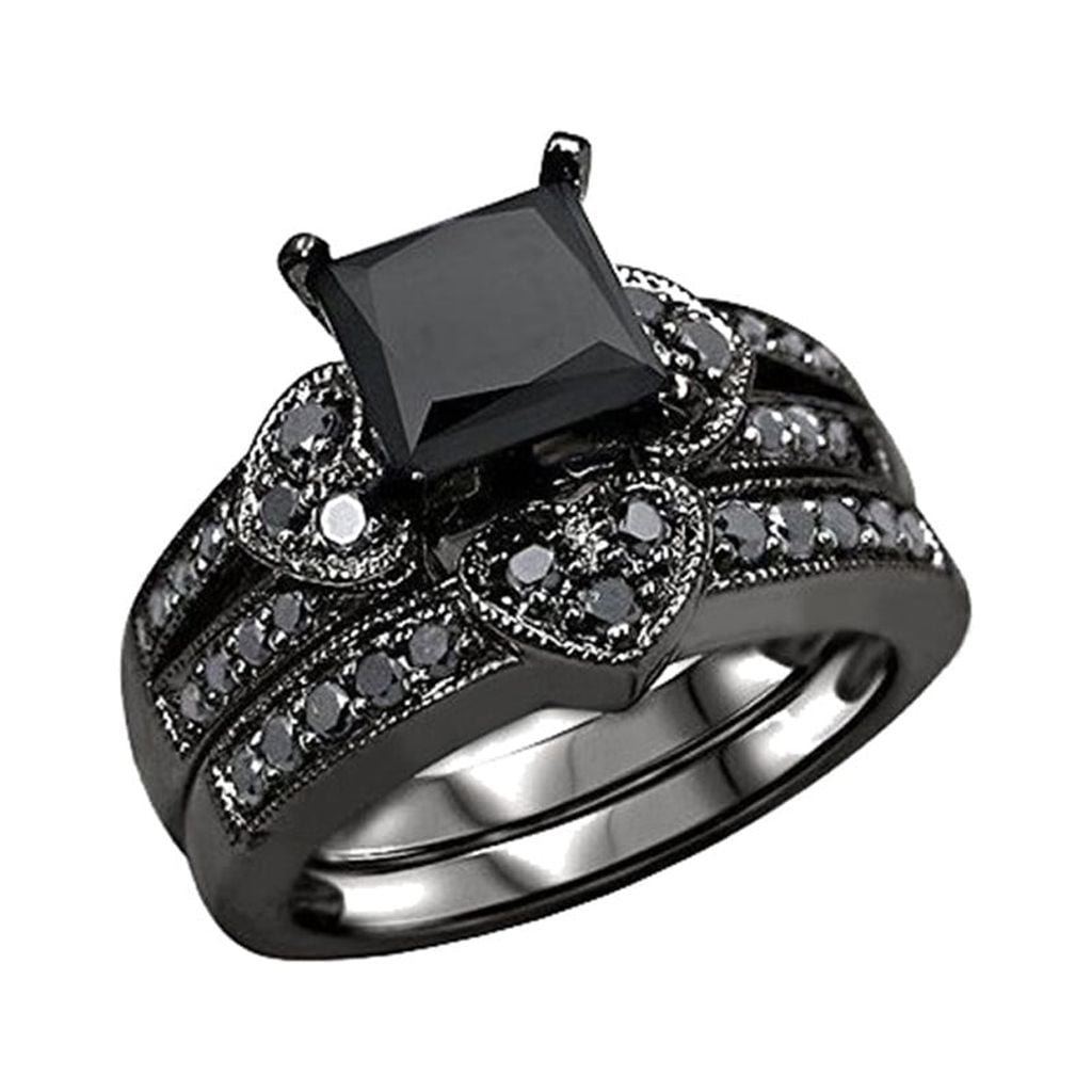 Hollow Diamond Ring Womens Fashion Rings Creative Black Ladies Vintage ...