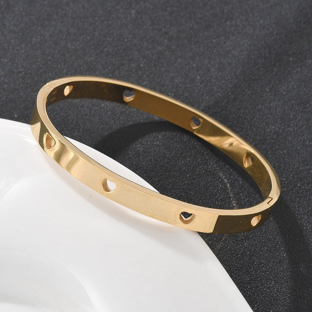 Hollow Heart 304 Stainless Steel Bangles for Women Ion Plating(IP) Real ...