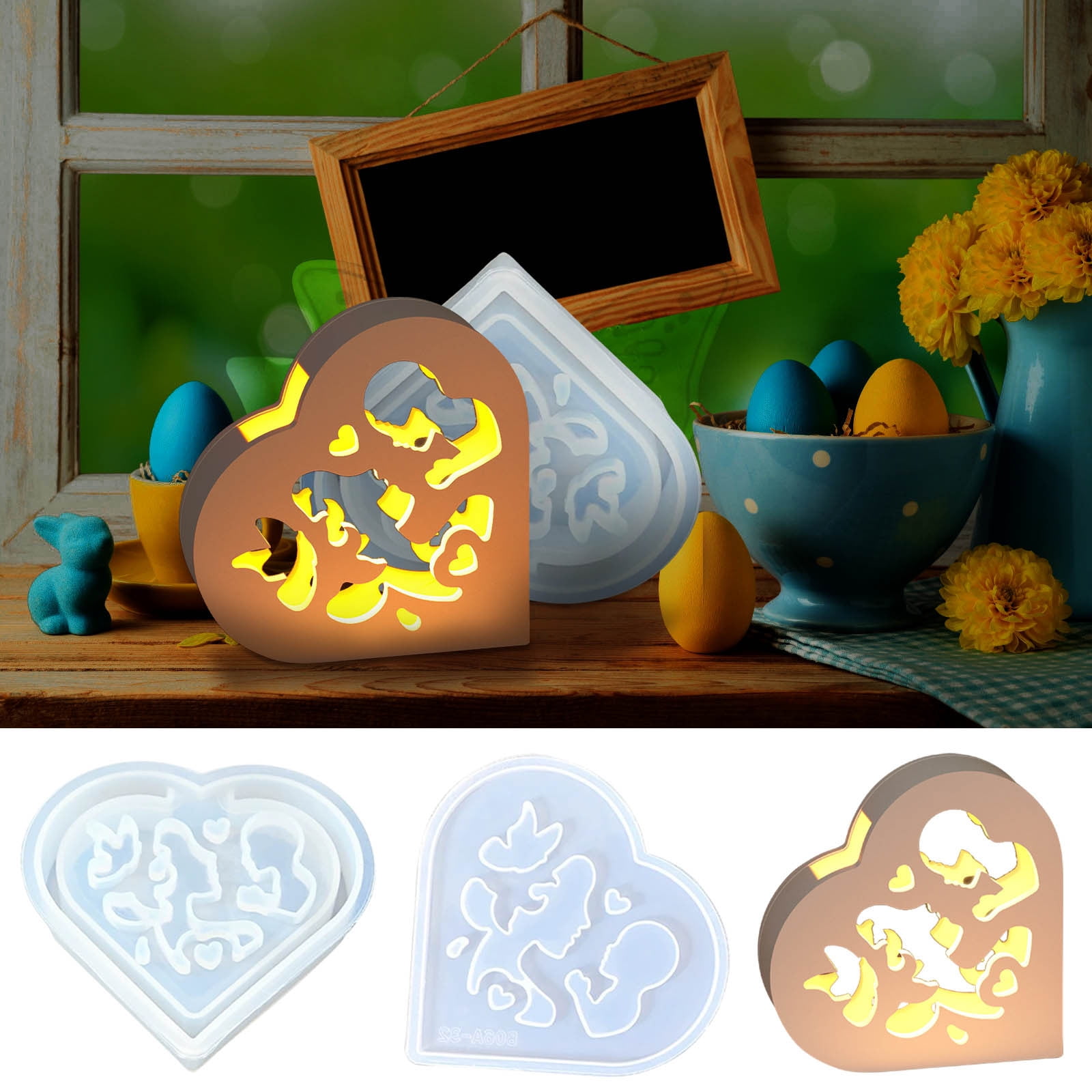 Hollow Heart Lamp DIY Kit-Love Mould Mirror Drip Glue Gypsum Craft for ...
