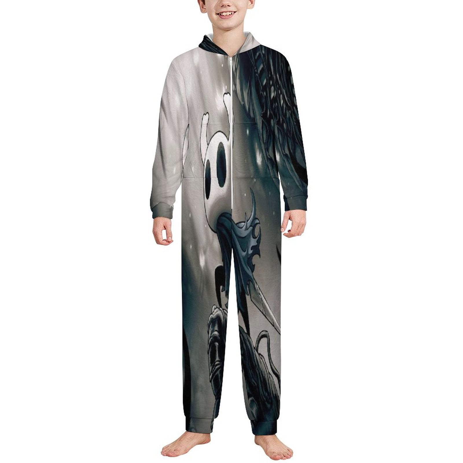 Hollow Knight Fleece Onesie Pajamas Kids Zip-Front Hooded Sleepwear For ...