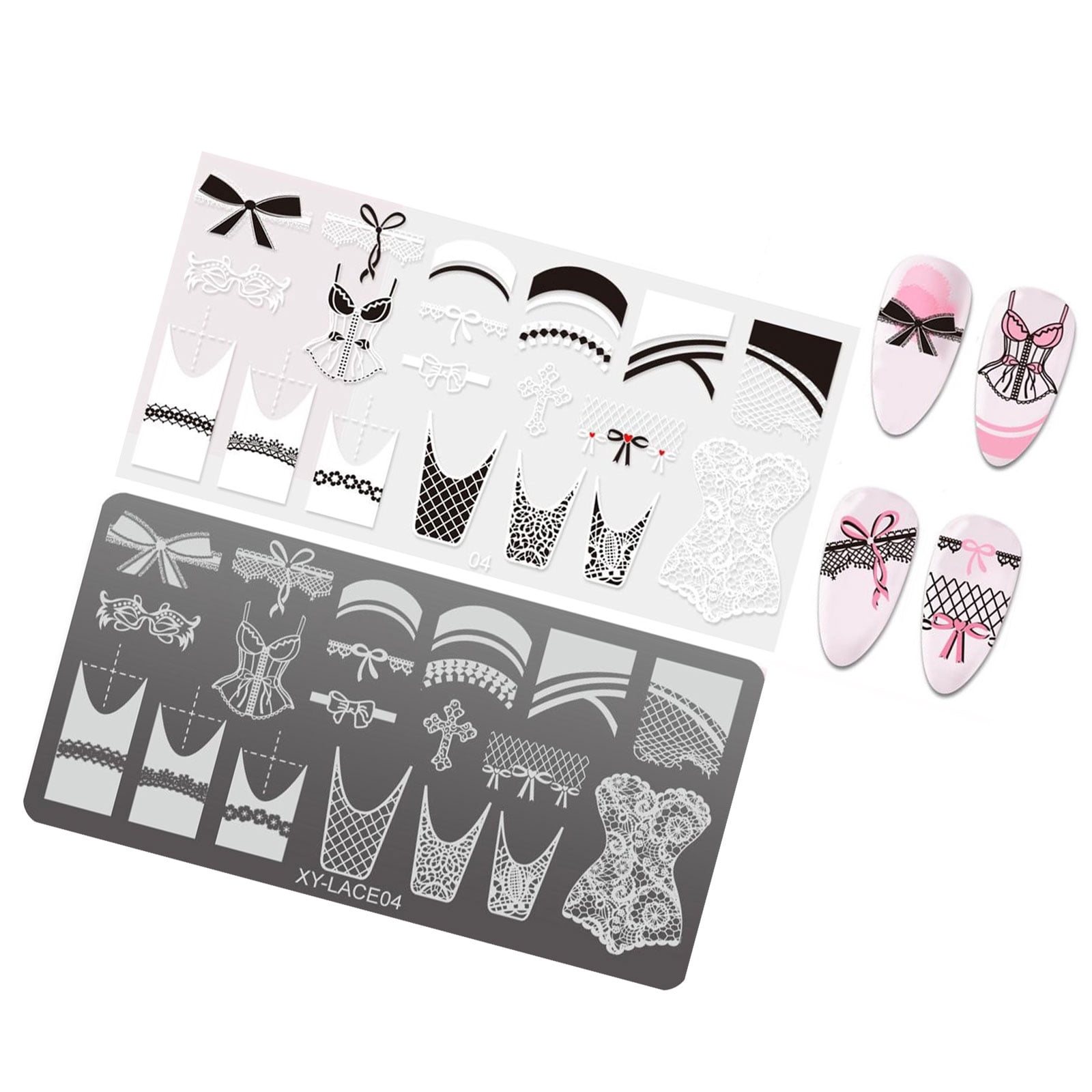 Hollow Lines Nails Art Stamping Template Flowers Manicure Print French ...