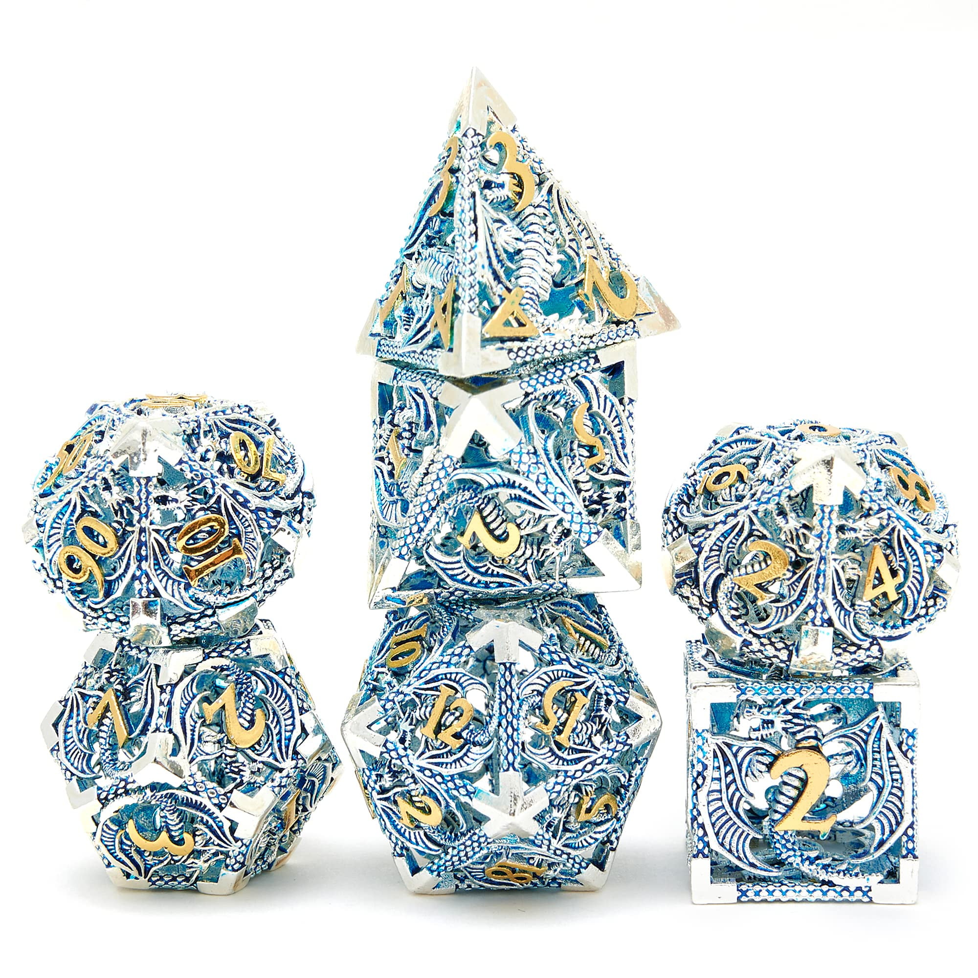 Hollow Metal DND Game Dice Cream White and Gold Gear Numbers 7Pcs Set ...