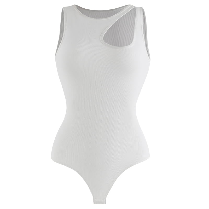 Hollow Out Bodysuit Women Sleeveless Tank Top Black White Tummy Control ...