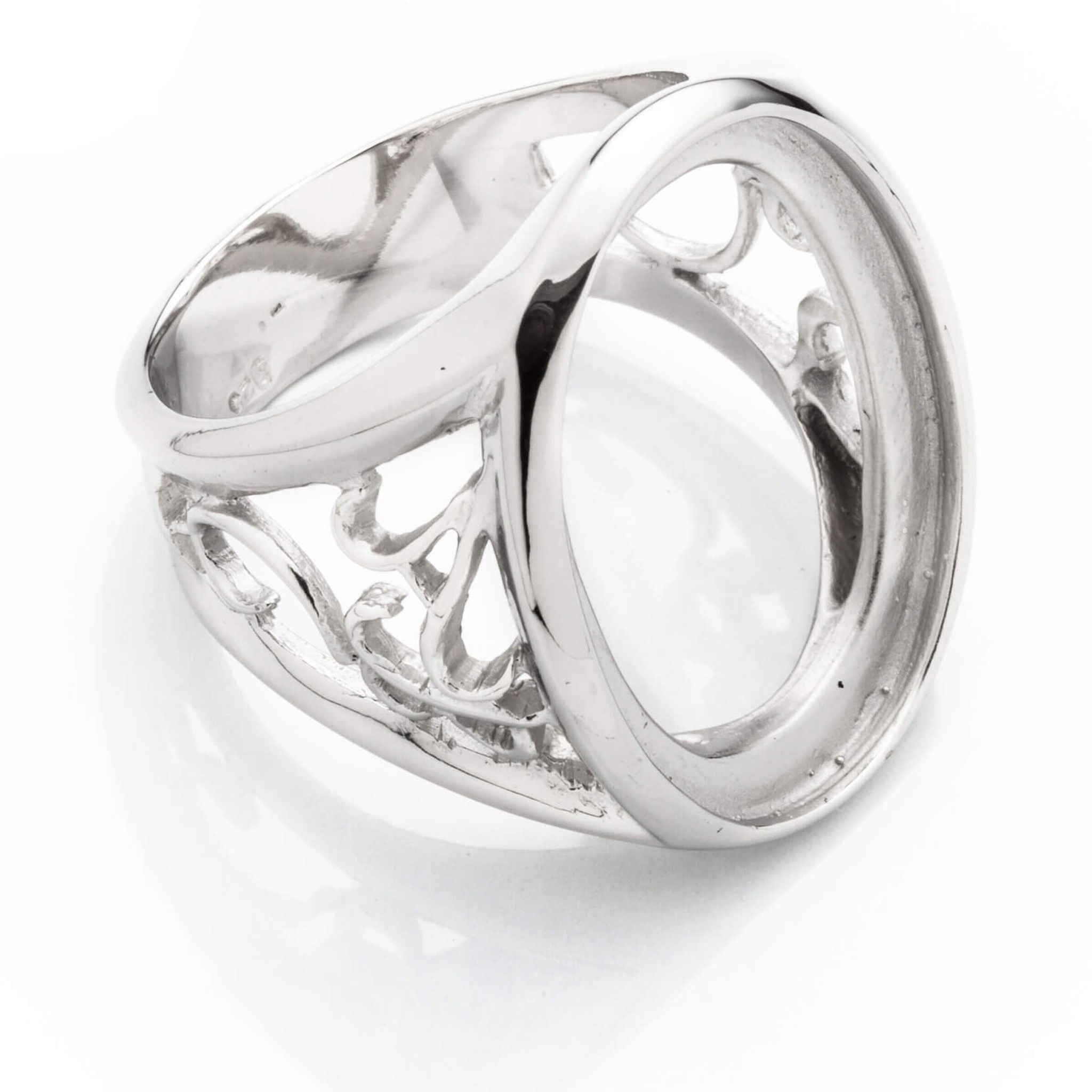 Hollow Ring Setting with Oval Bezel Mounting in Sterling Silver 17x23mm ...