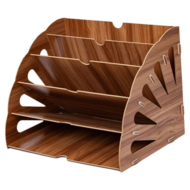 Hollow Sector File Organizer with 5 Compartments for Supplies, Wood ...