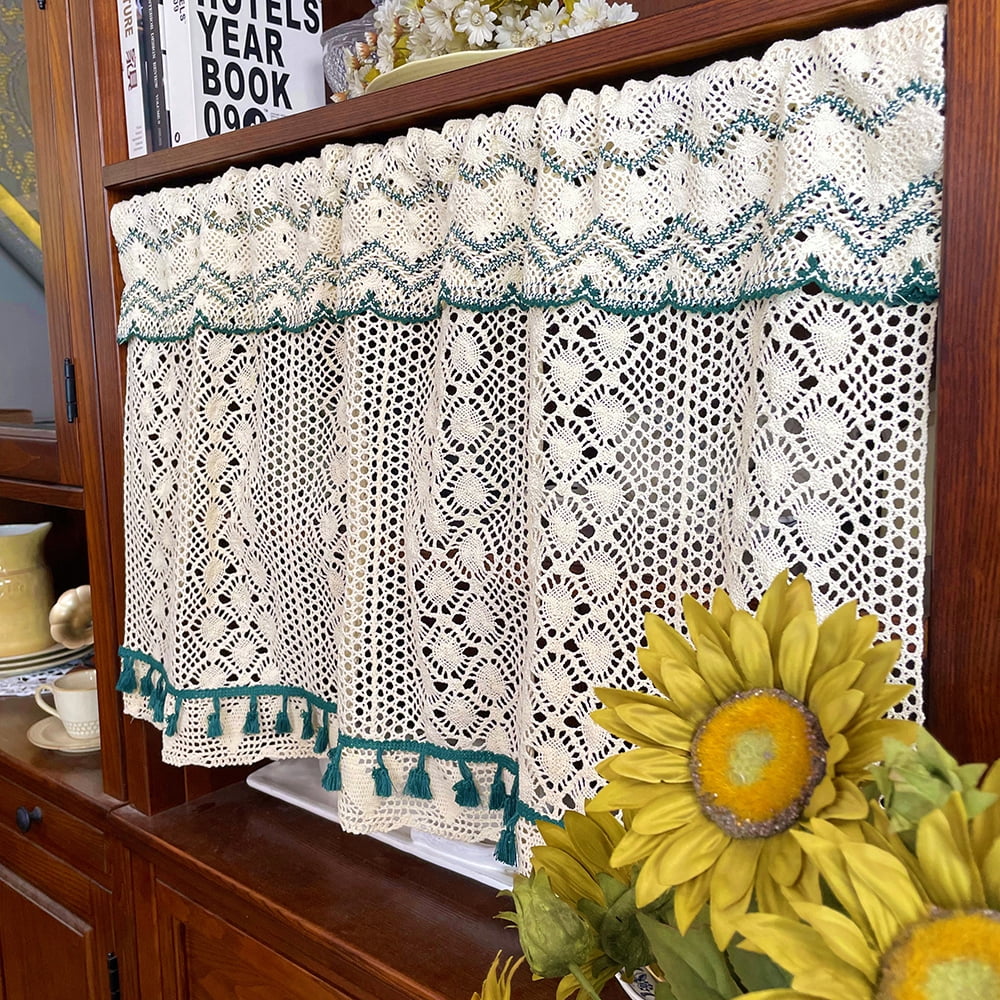 Hollow Short Lace Curtains Handmade Crochet Curtain Tiers Rustic Boho ...