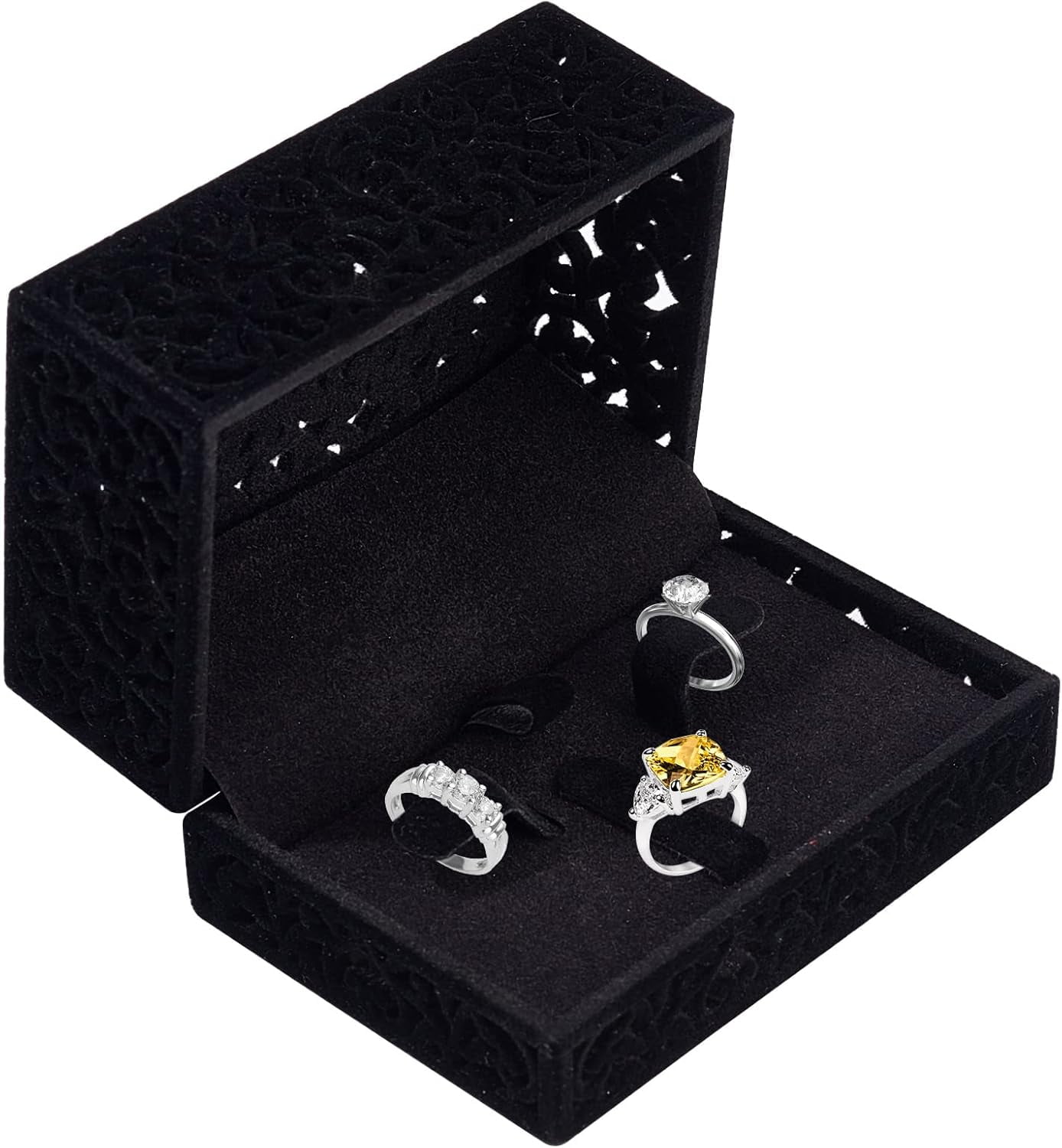 Hollow Velvet Ring Box Black Velvet Jewelry Box Couple Double Ring ...