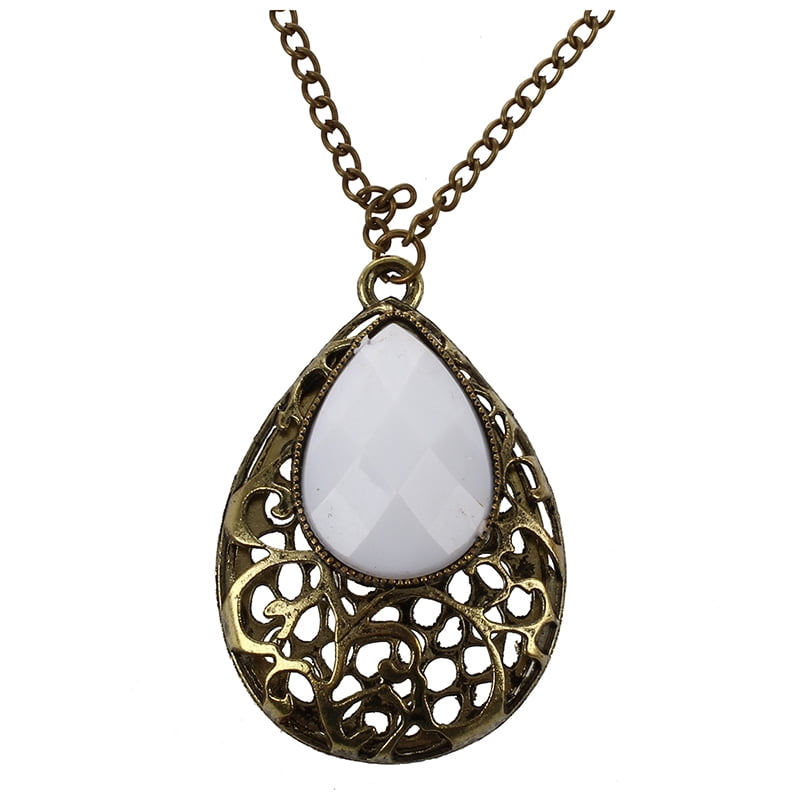 Hollow Water Drop Pendant Big Gem Stone Long Necklace White Walmart