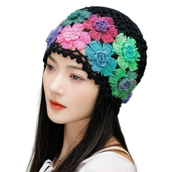 Hollowed Floral Cotton Crochet Skull Caps, Stretchy Summers Beach ...