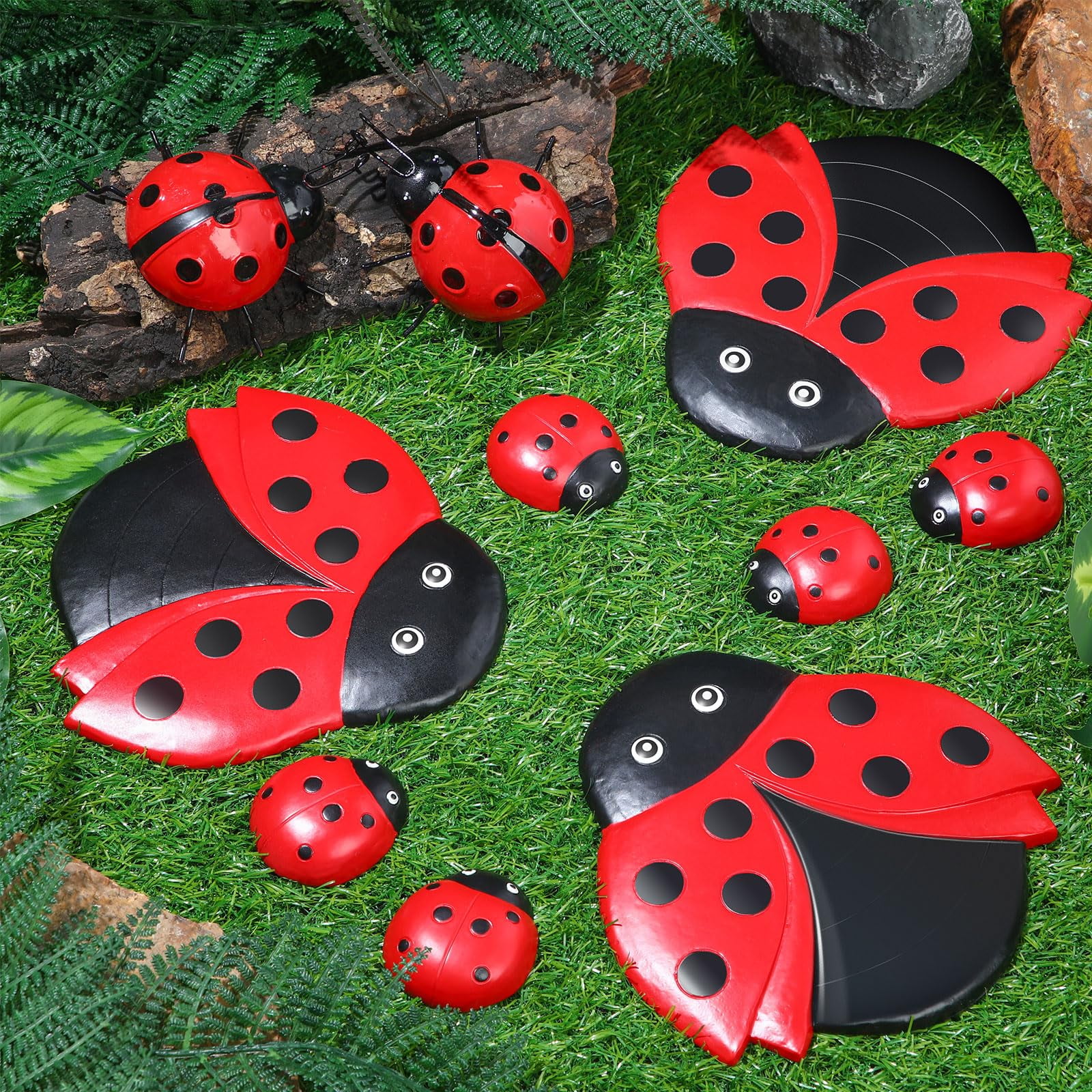 Hollowfly 10 Pcs Ladybugs IFF17 Stones Garden Decor Metal Ladybugs Yard ...