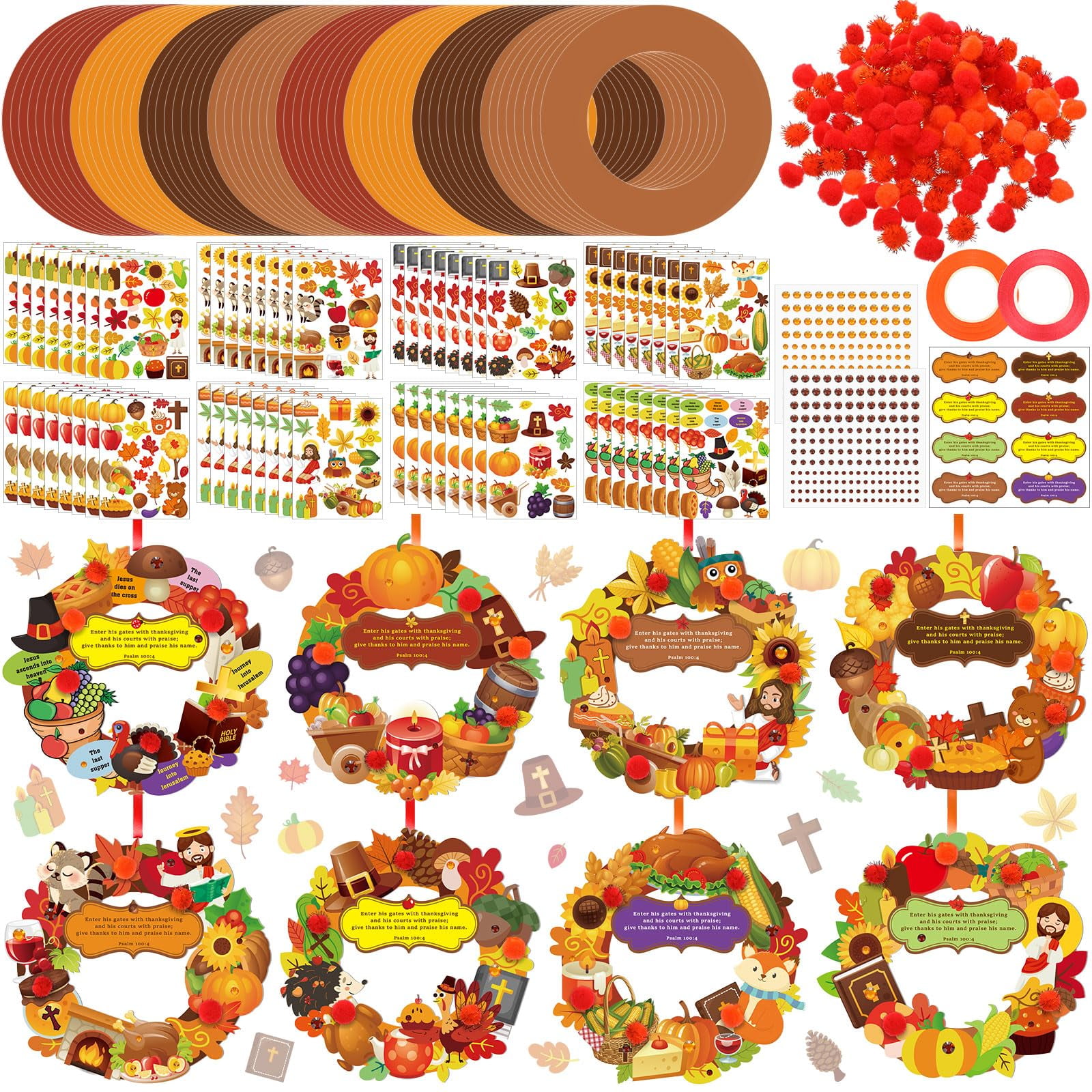 Hollowfly 48 Sets Thanksgiving Wreath Craft Kits for Kids DIY Christian ...