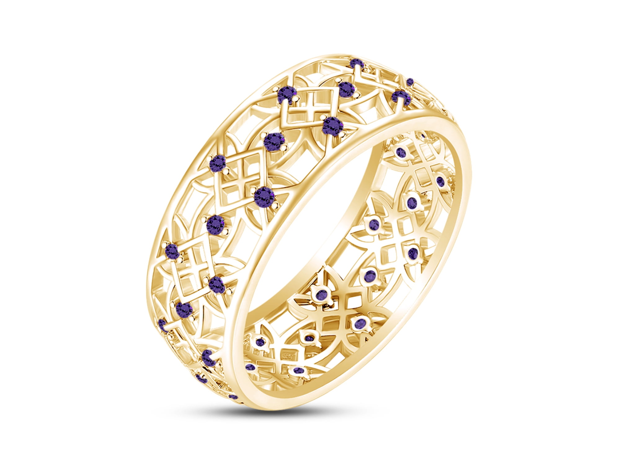 AFFY Round Simulated Amethyst Hollowing Flower Ring for Women 14K ...