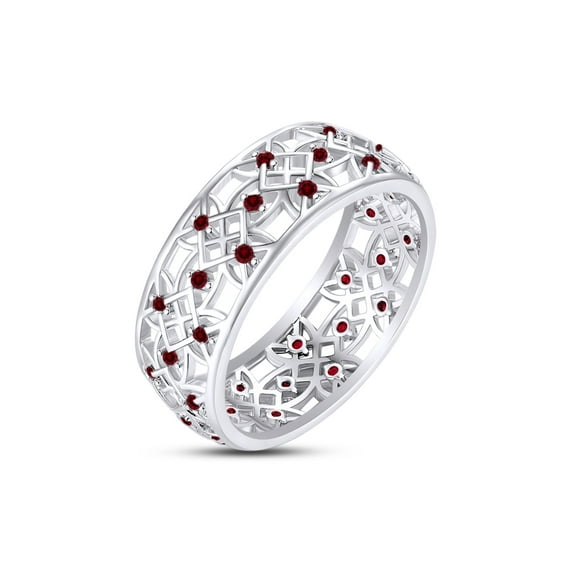 AFFY Round Simulated Ruby Hollowing Flower Ring for Women 14K White ...
