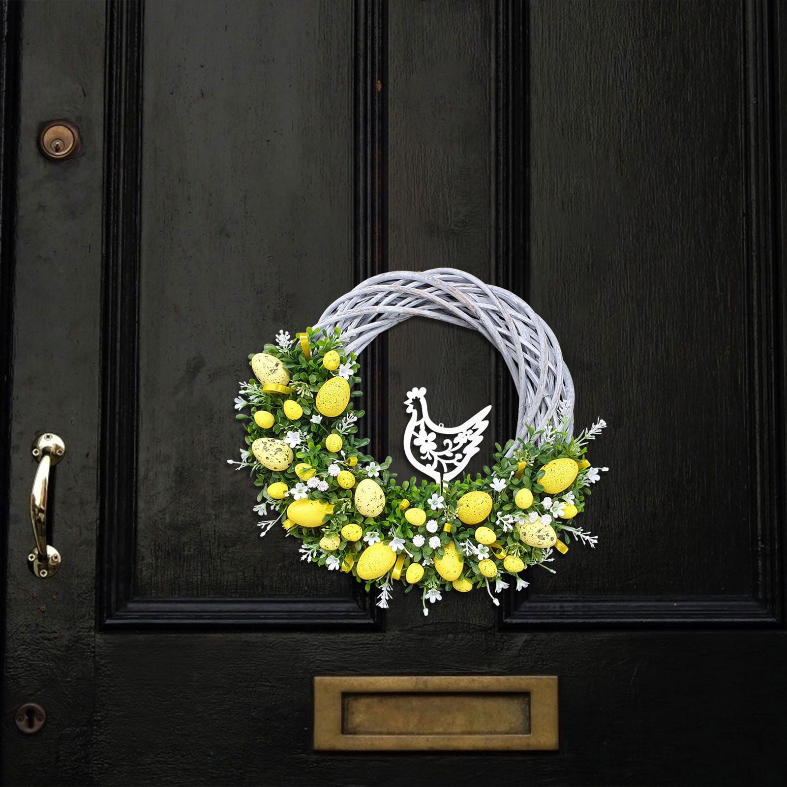 Holloyiver 10" Easter Egg Wreath With Chick Sign, Artificial Easter ...