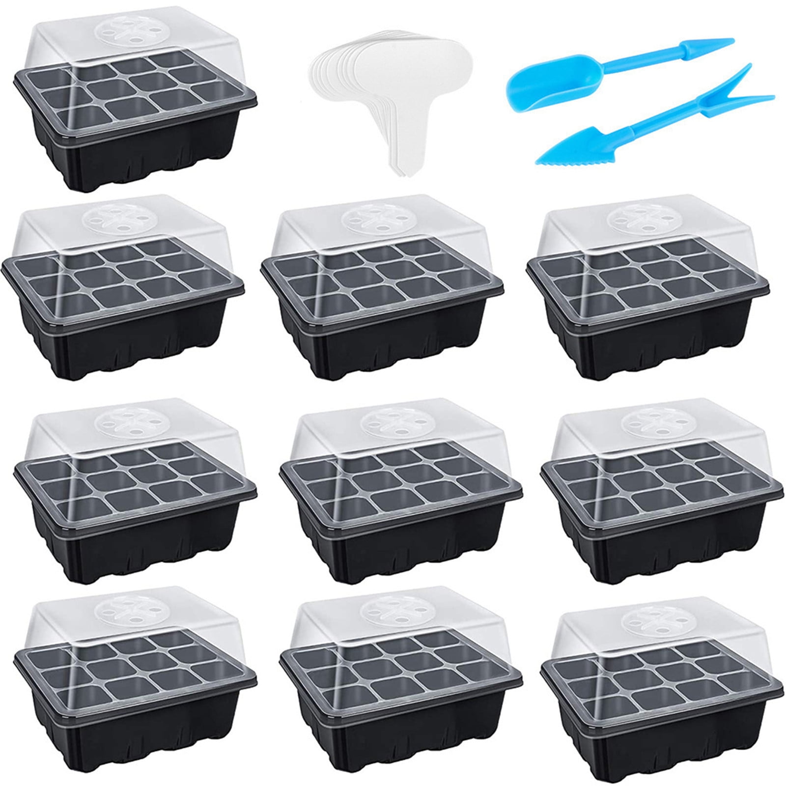 Holloyiver 10 Packs Seed Starter Tray Kit with Humidity Dome (120 Cells ...