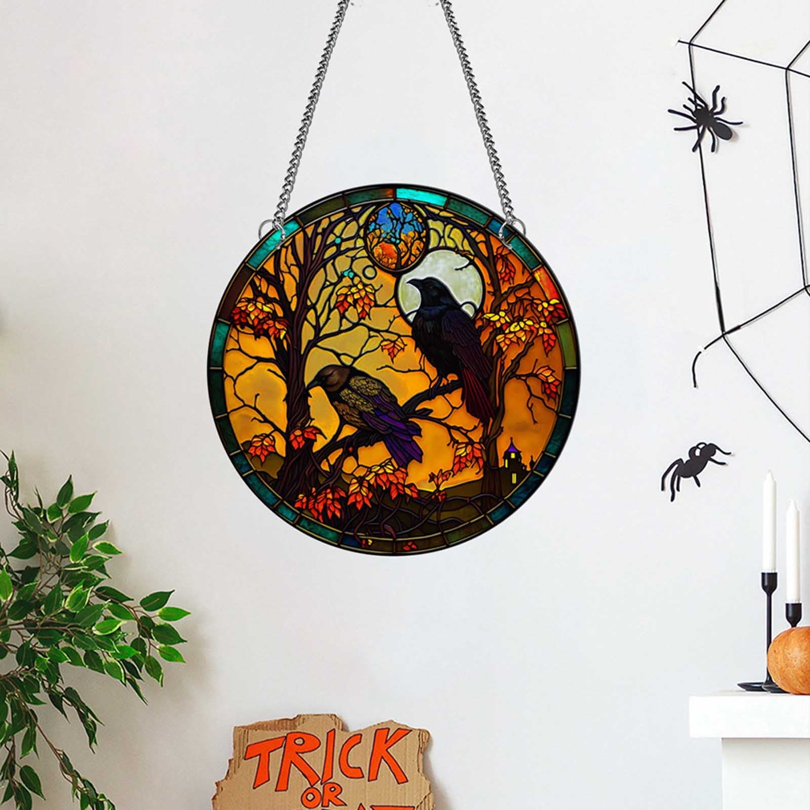 Holloyiver 11.8 Inch Crows Stained Acrylic Window Hanging with Chains ...