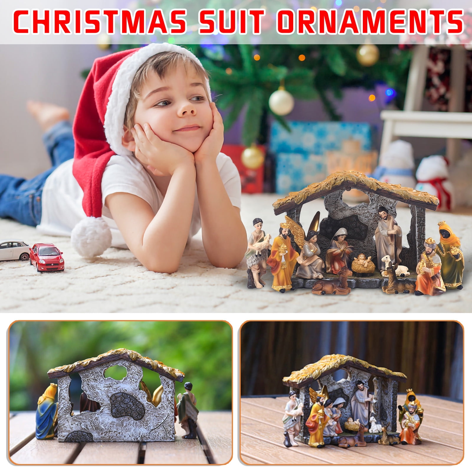 Holloyiver 12 Pcs Easter Nativity Set, Resin Manger and 11 Figurines ...