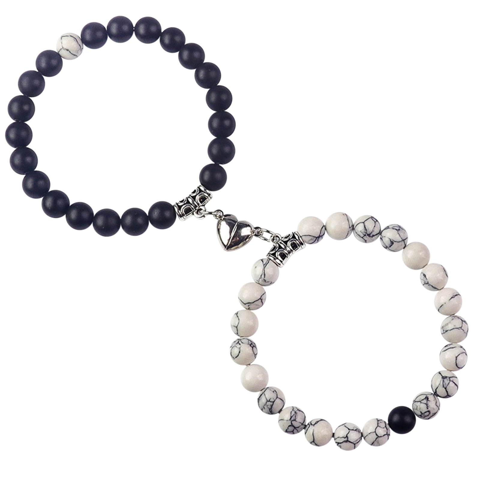 Holloyiver 2 Pcs Couple Bracelets 8mm Natural Stone Beads Healing ...