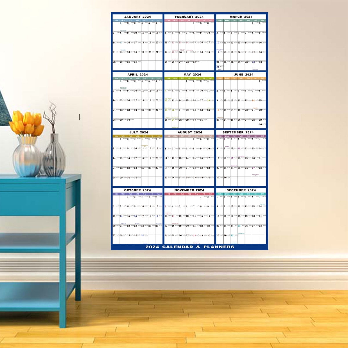 Holloyiver 35" x 23" 2024 Wall Calendar Erasable Monthly - Large Wet ...