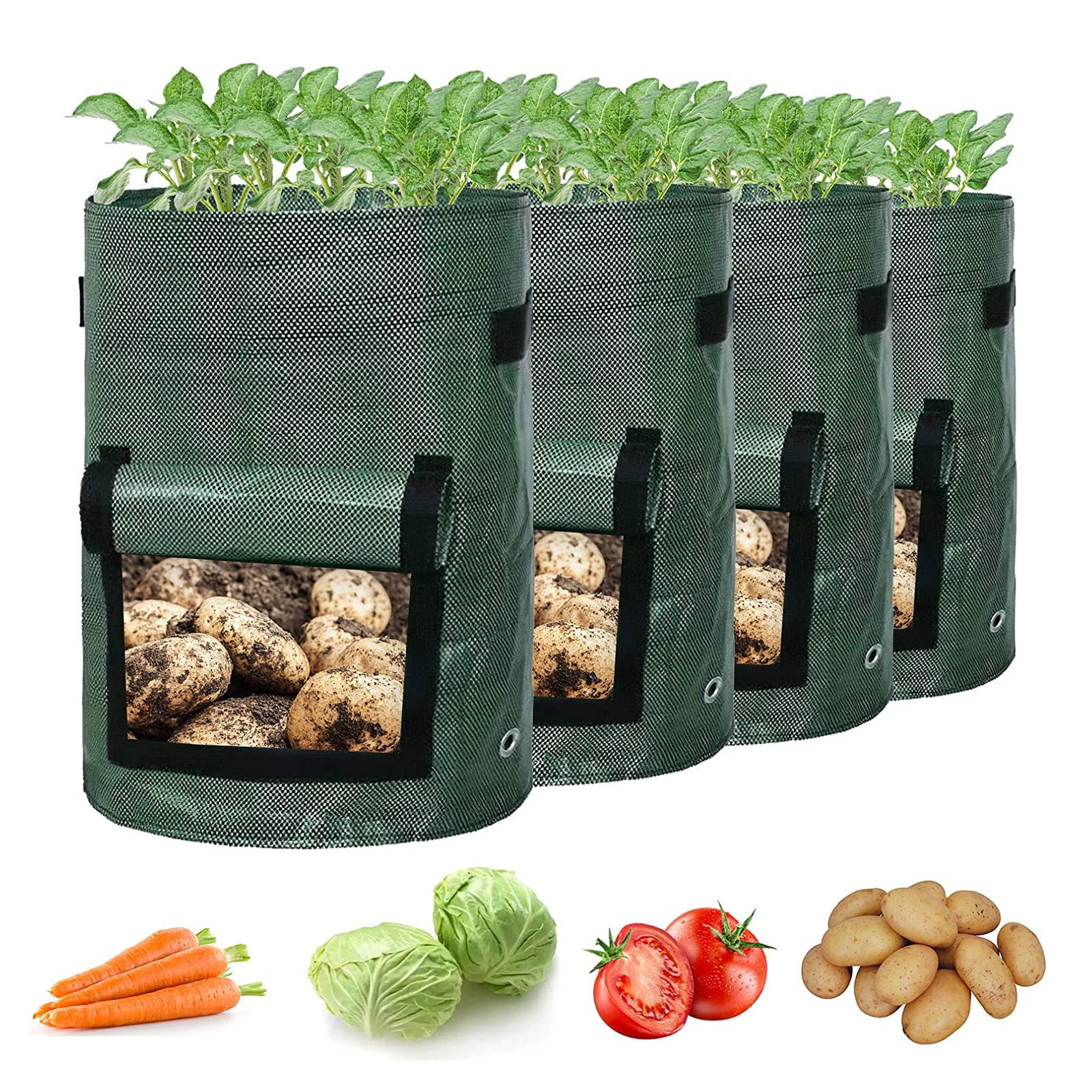 Holloyiver 4 Packs 10 Gallon Potato Grow Bags, Garden Vegetables ...