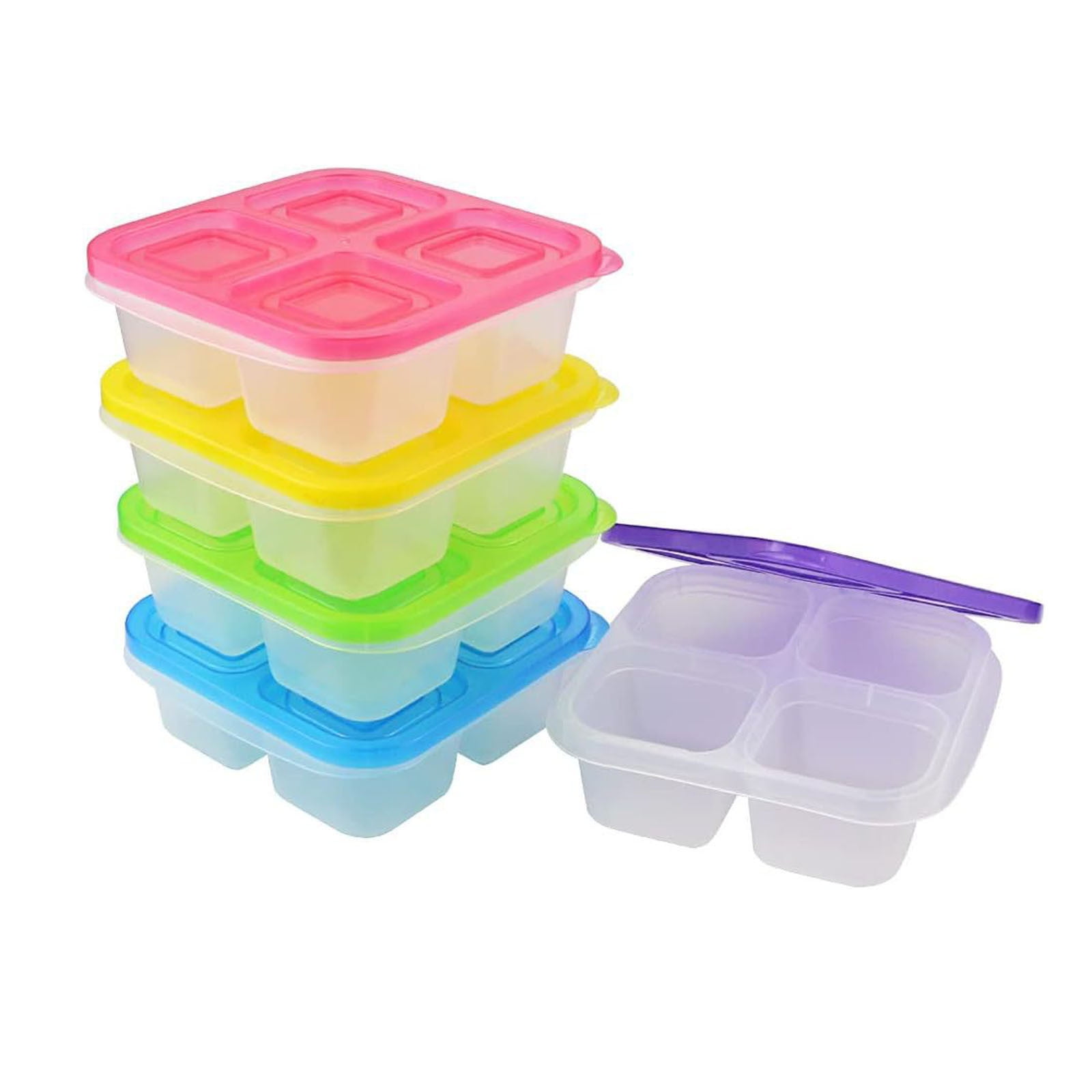 Holloyiver 5 Packs Bento Snack Containers Set, 4 Compartment Food Grade ...