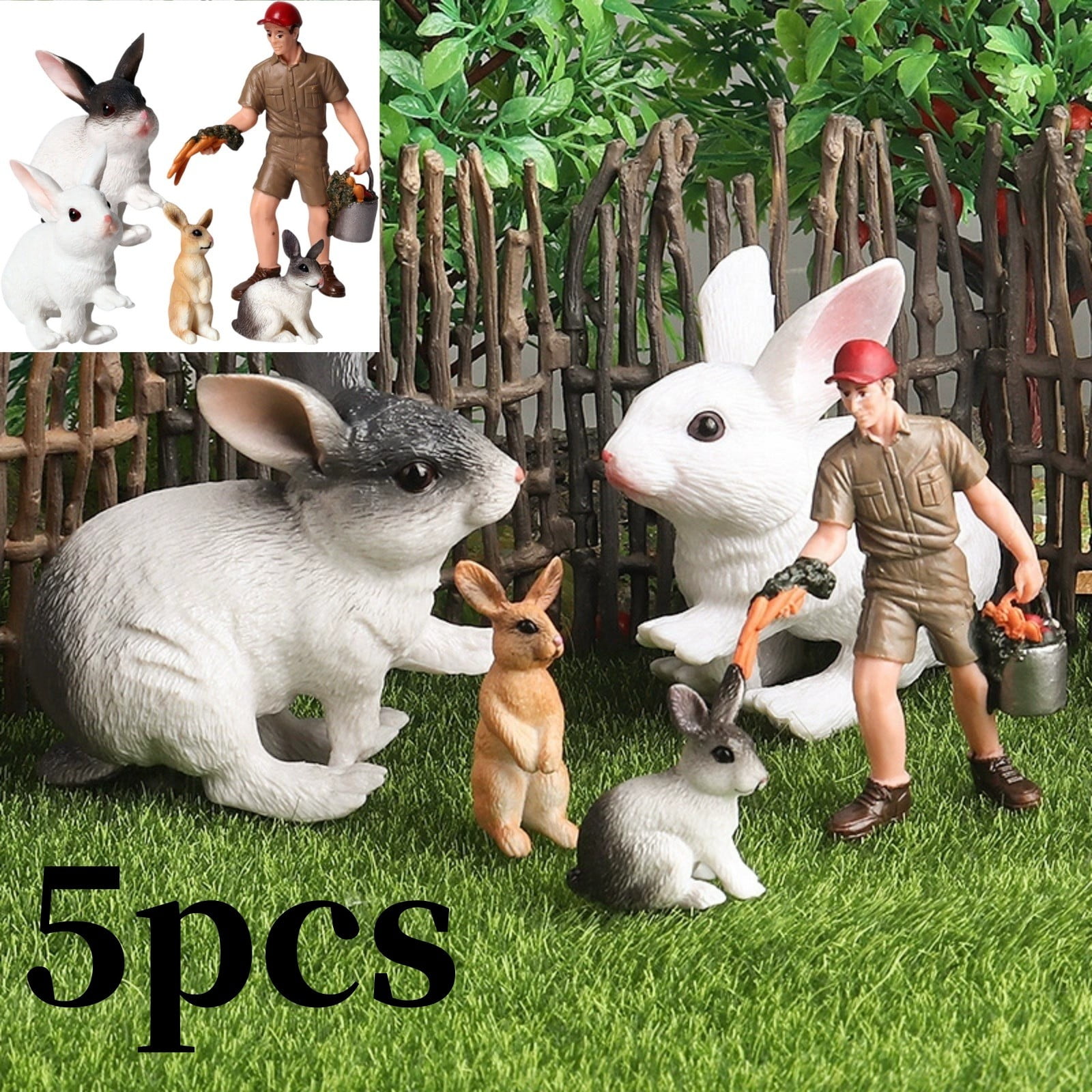 Holloyiver 5 Pieces Easter Bunny Rabbit Toy Figure, Mini Bunny Toy ...