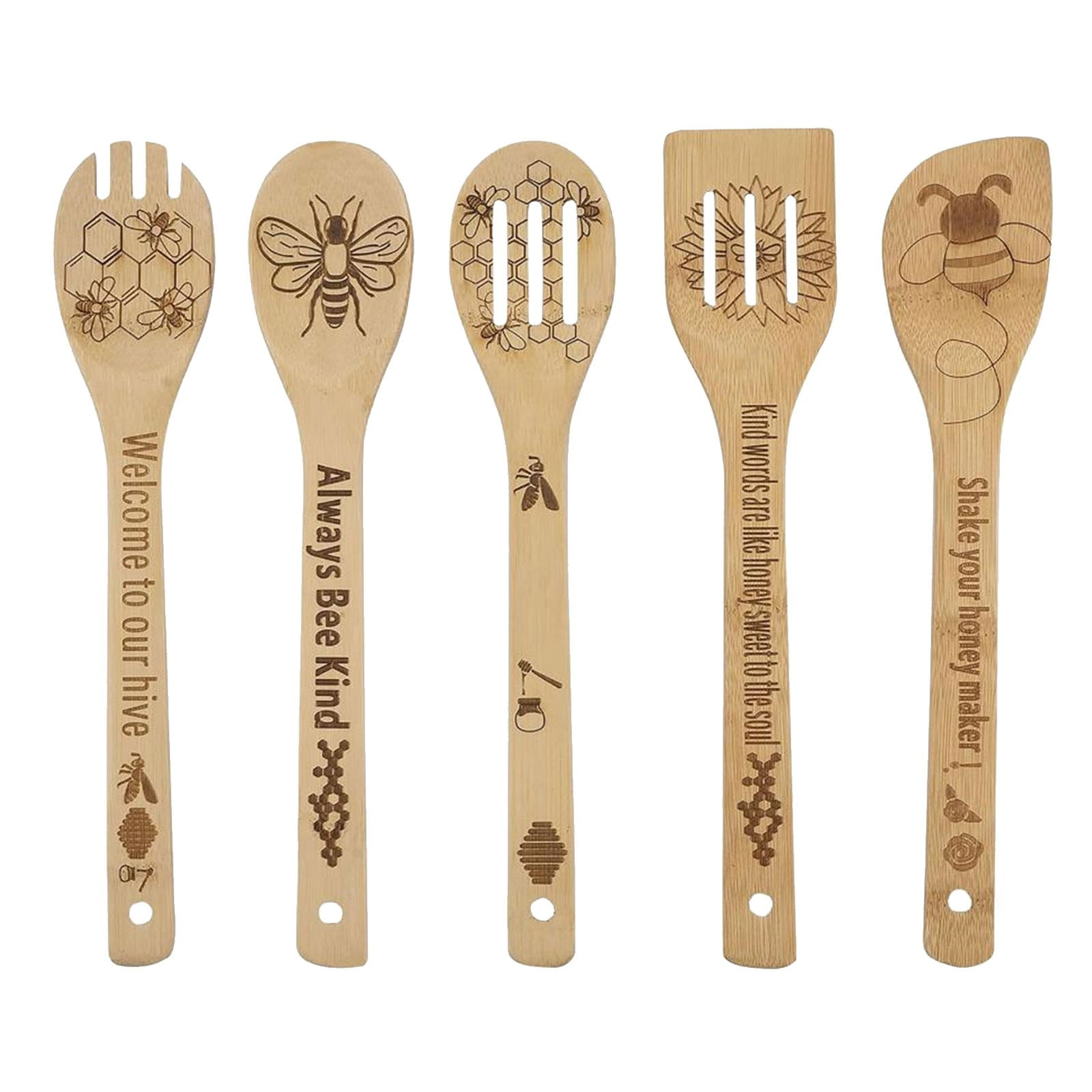 Holloyiver 5PCS Bee Wooden Cooking Spoons Set, Wooden Spoon Set,Bee ...