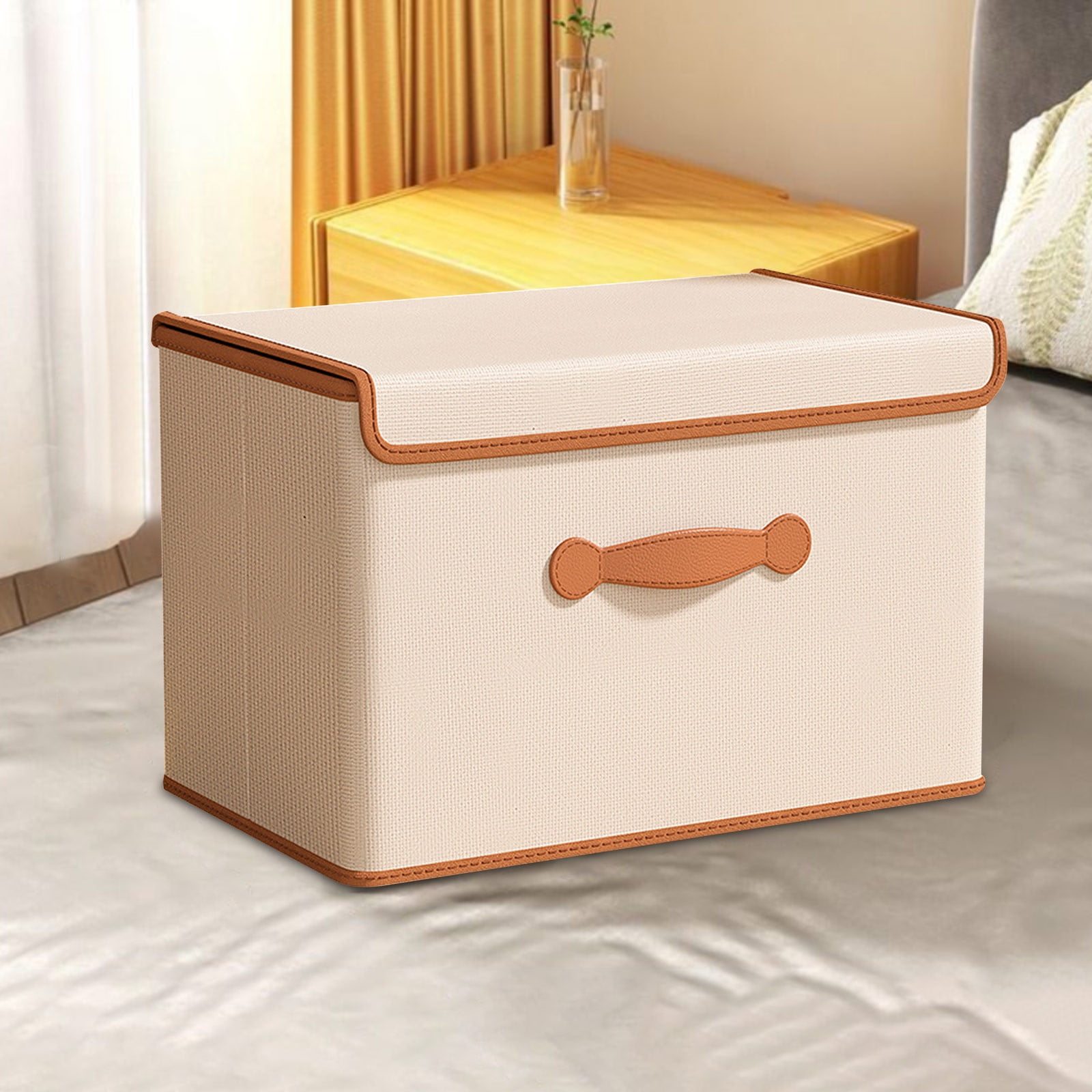 Holloyiver 66L Foldable Storage Boxes with Lids, Large Linen Fabric ...