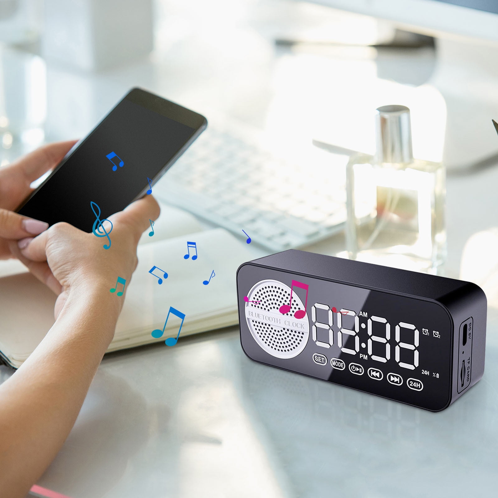 Holloyiver Alarm Clock Radio with Bluetooth Speaker, Intelligent ...