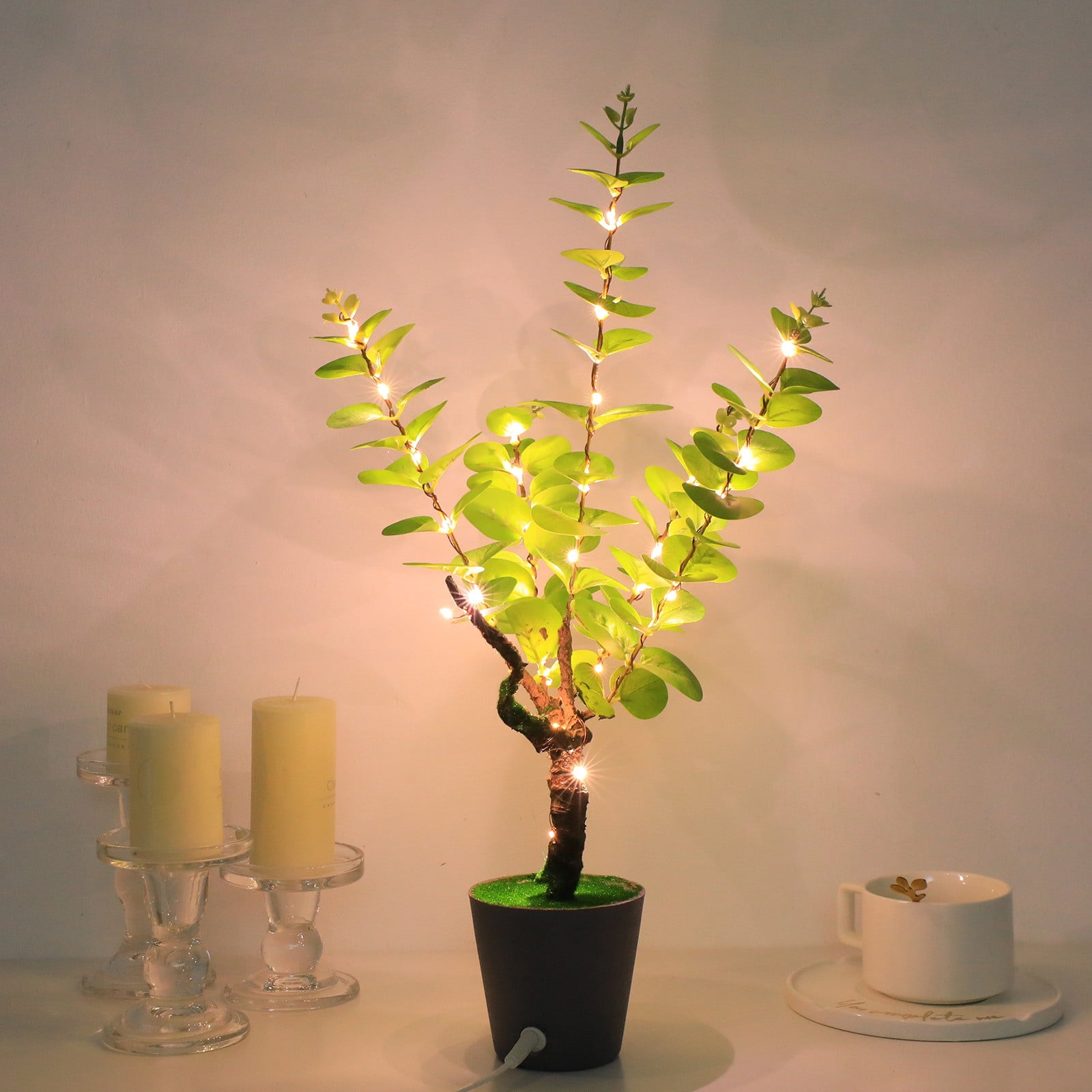 Holloyiver Artifical Lighted Tabletop Eucalyptus Tree, 19.7Inch Fairy ...