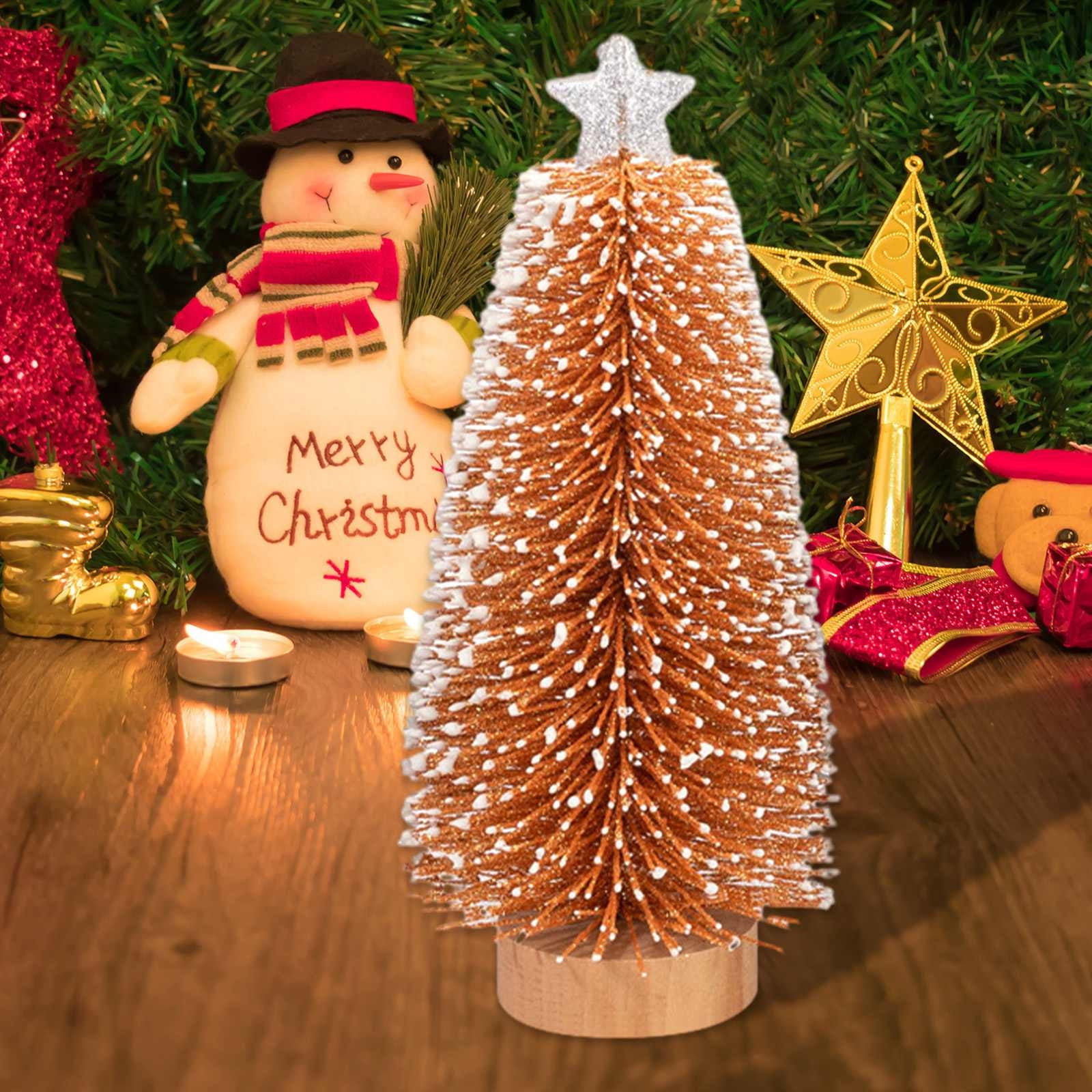Holloyiver Artificial Mini Christmas Trees Mini Pine Tree Sisal Trees With Wood Base Bottle