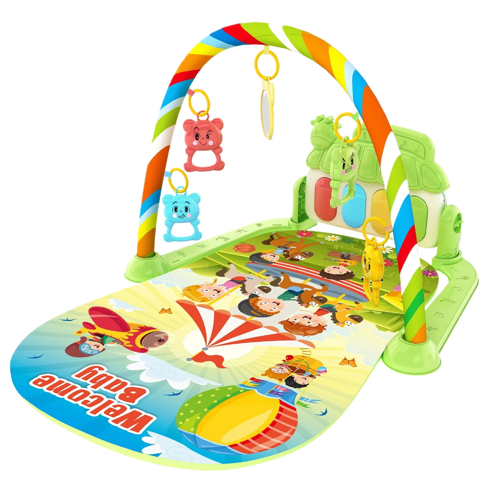 Holloyiver Baby Gym with Kick and Play Piano, Baby Play Mat Tummy Time ...