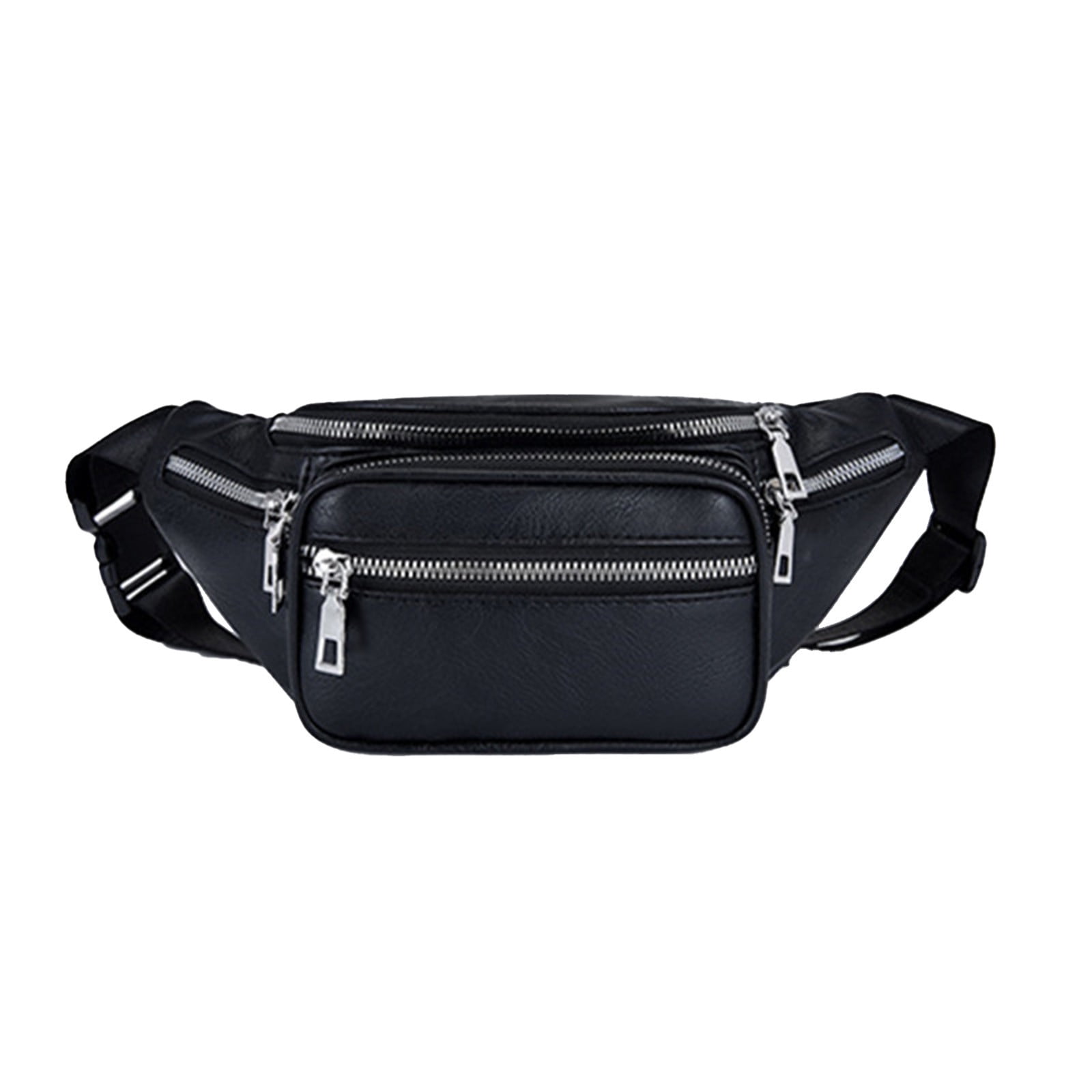 Holloyiver Black Leather Fanny Pack Waist Bag for Men Women ...