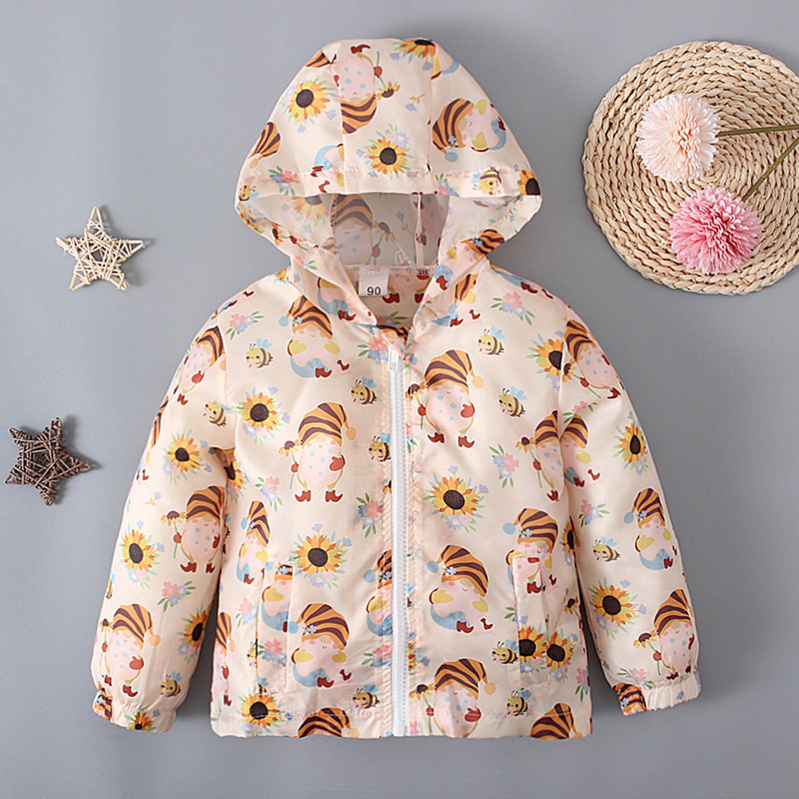 Herrnalise Boys Rain Jacket Girls Fashion Cute Pattern Zipper Long ...