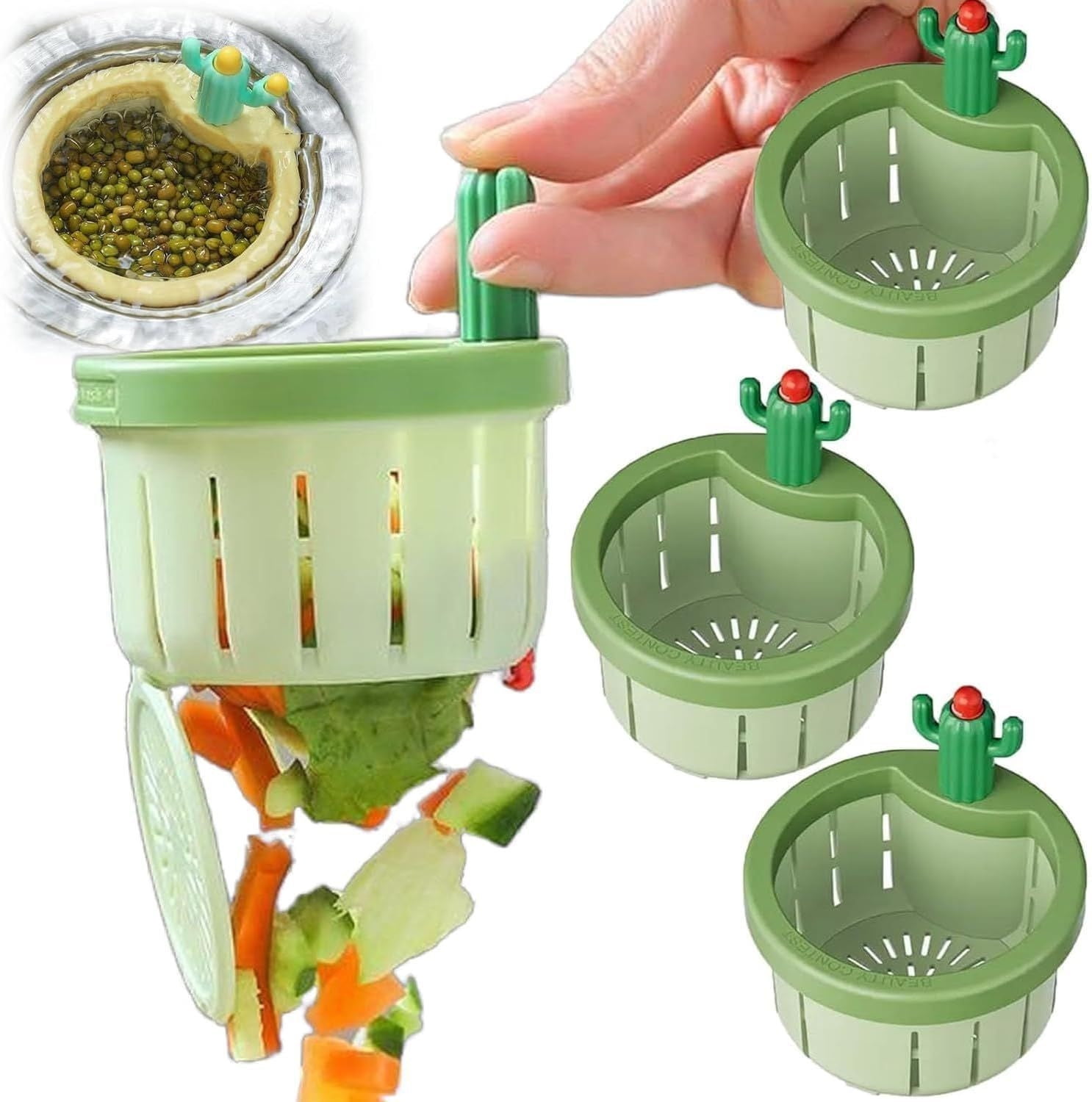 Holloyiver Cactus Kitchen Sink Strainer, Press Automatic Dumping Basket ...