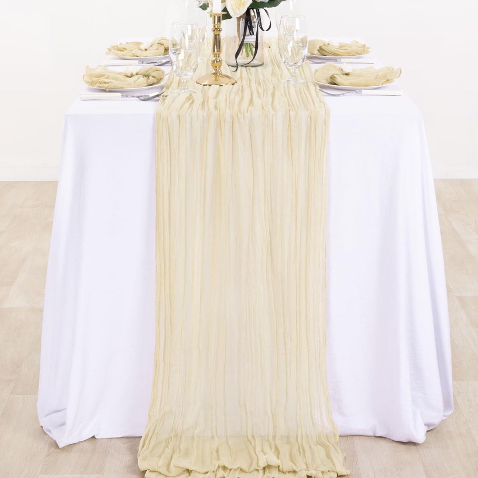 Holloyiver Cheesecloth Table Runner, 35x71 Inch Boho Gauze Table Runner ...