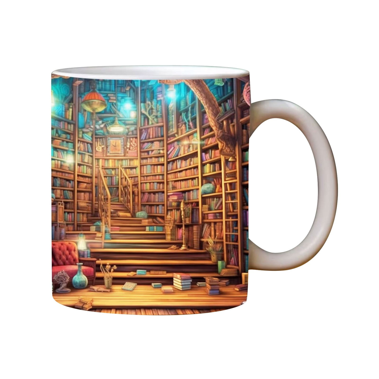 Holloyiver Christmas 3D Bookshelf Mug, Library Shelf Pattern Printed ...