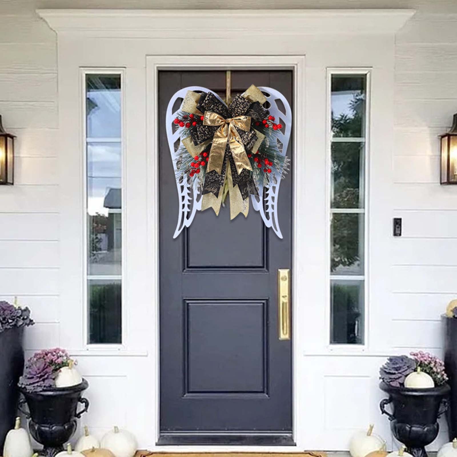 Holloyiver Christmas Angel Wing Wreath, Angel Wing Garland With Bow Red ...
