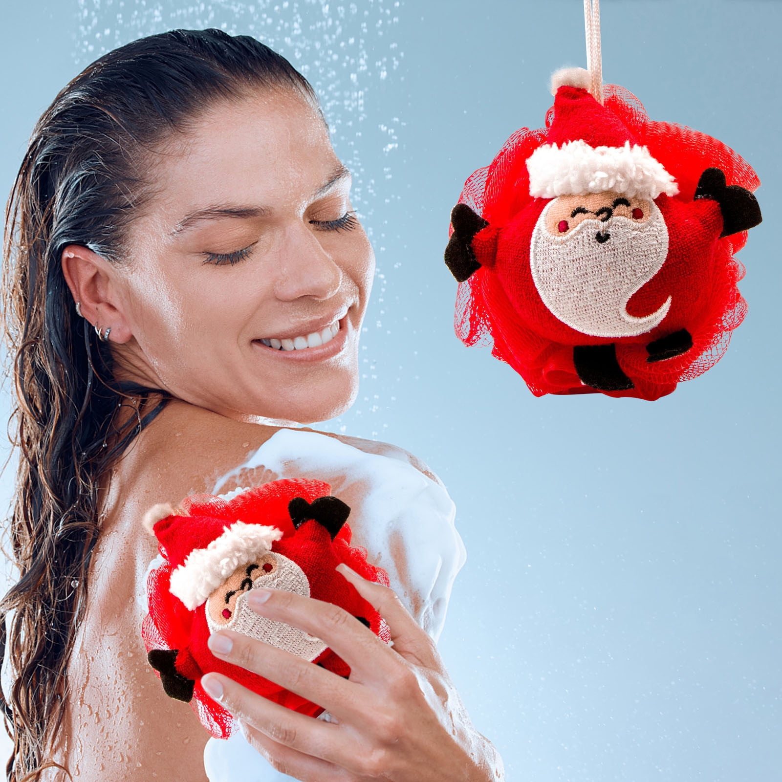 Holloyiver Christmas Bath Loofah, Santa Claus Red Mesh Pouf Shower ...