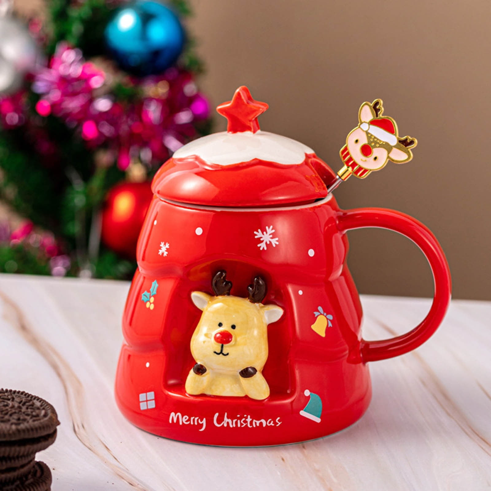 Holloyiver Christmas Coffee Mugs Gifts, Cute Christmas Tree Cups with ...