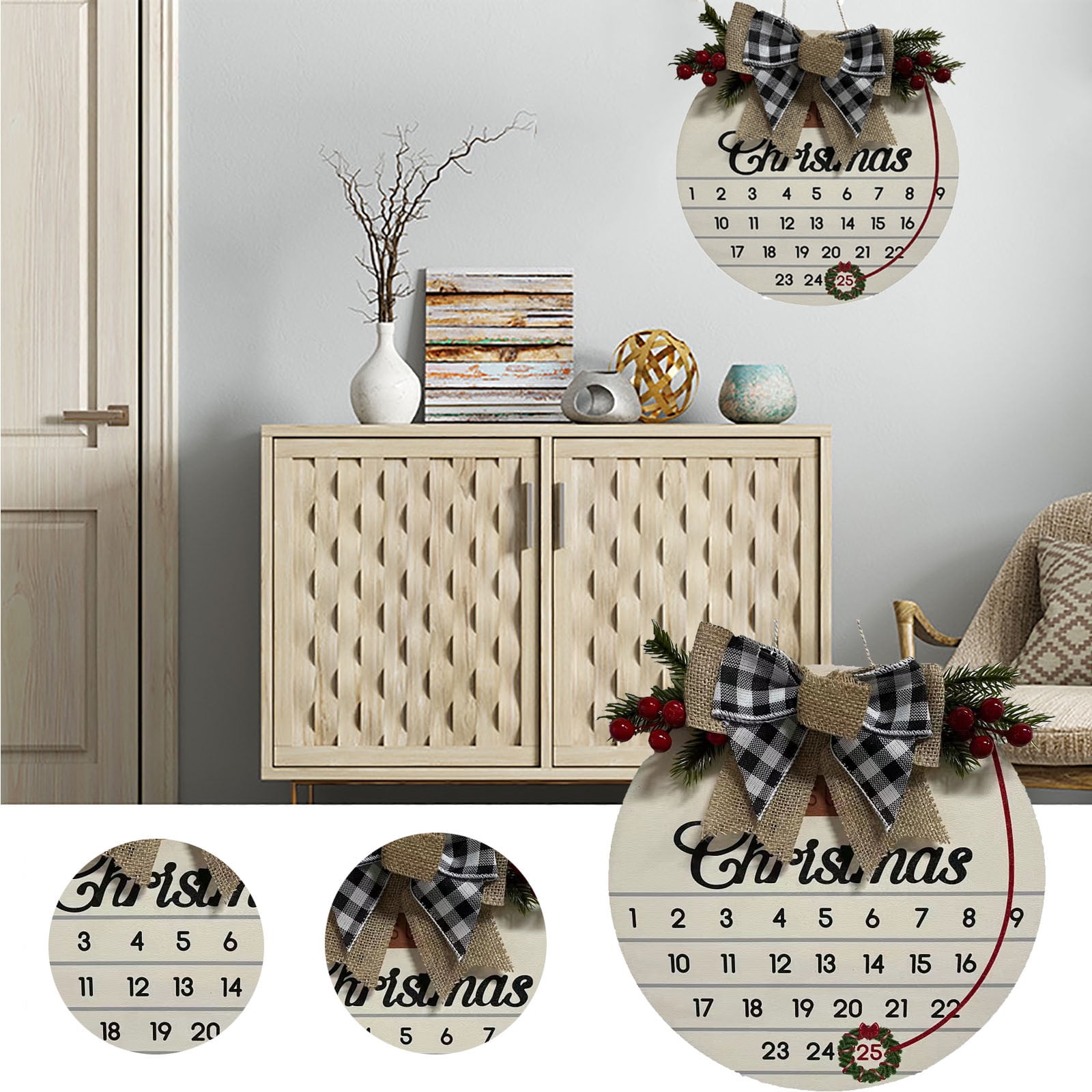 Holloyiver Christmas Countdown 25 Days Wreath Advent Calendar Number Date Decor Merry Christmas ...