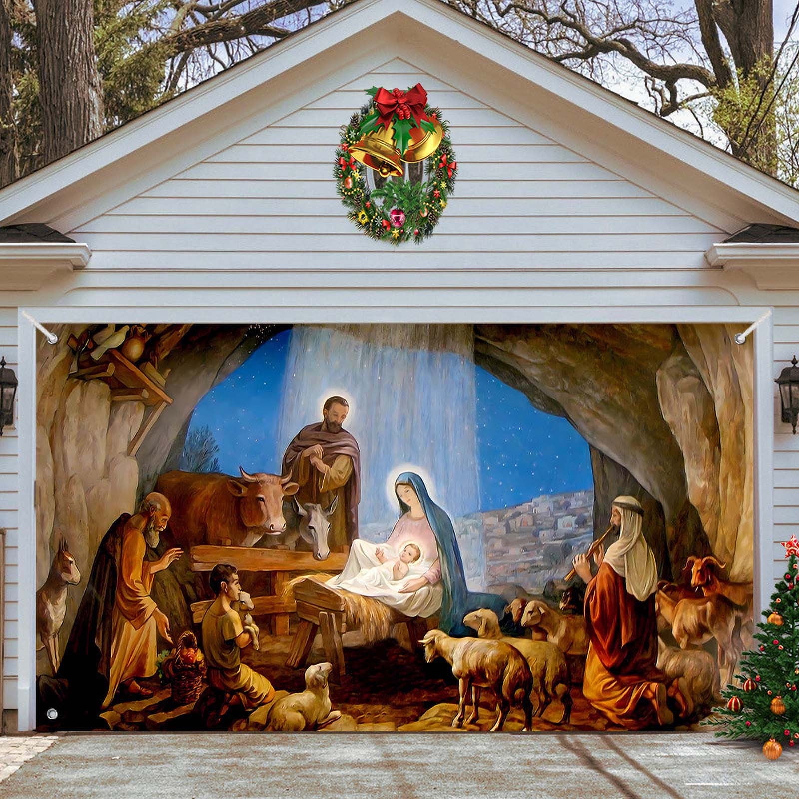 Holloyiver Christmas Nativity Garage Door Banner 6.9x15.7 ft, Large Christmas Garage Door ...