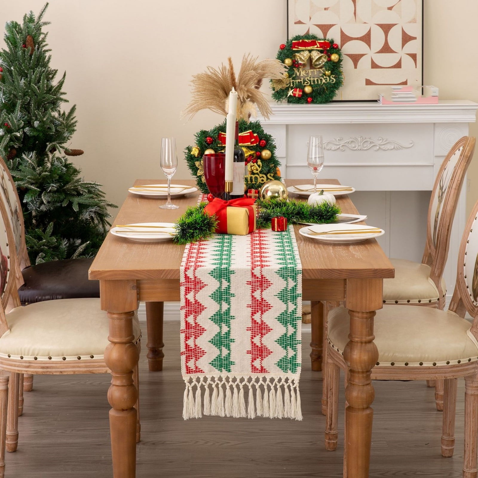 Holloyiver Christmas Table Runner, 70 x 13 Inches, Braided Striped ...