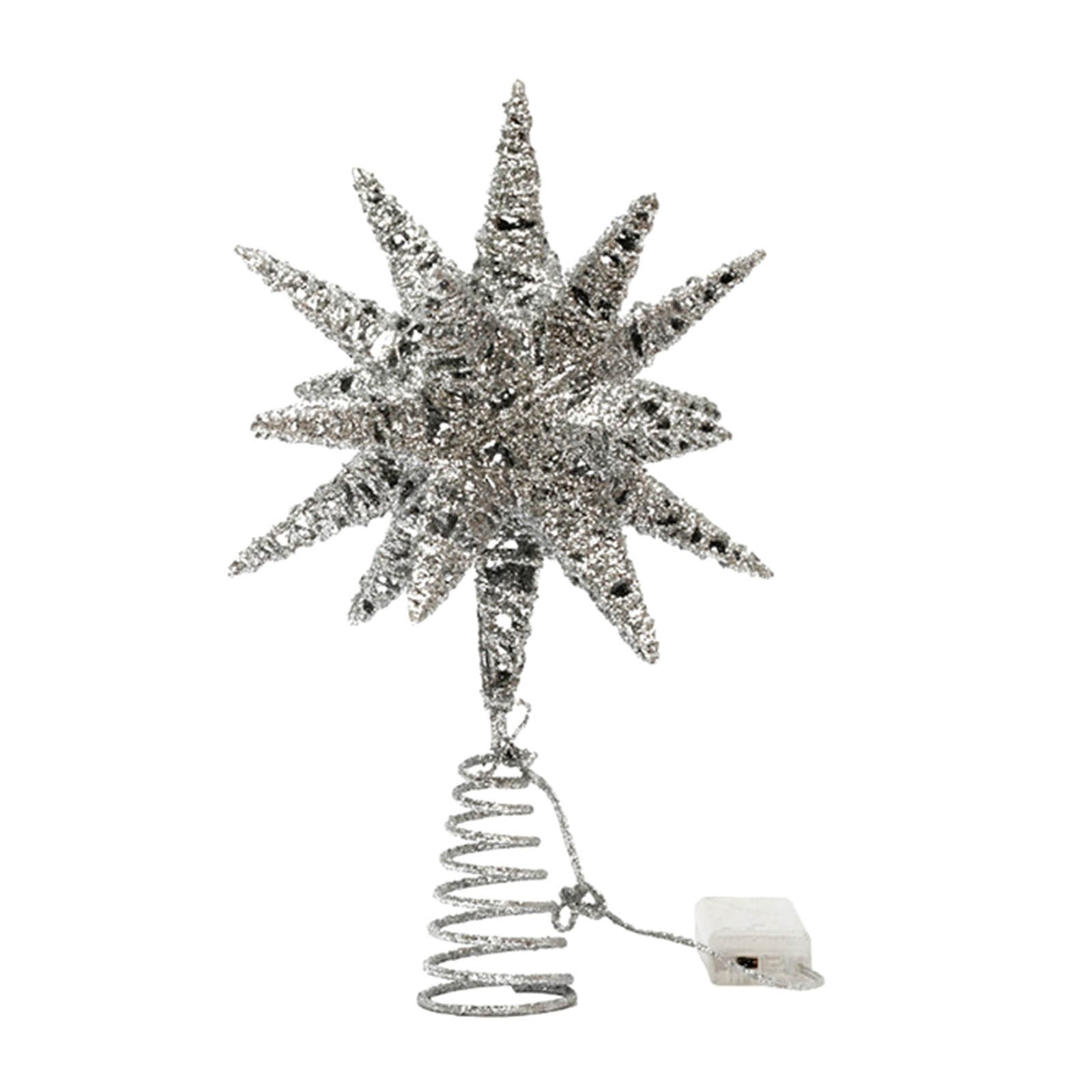 Holloyiver Christmas Tree Topper Lighted, 9.8” Sliver Star Tree Toppers ...