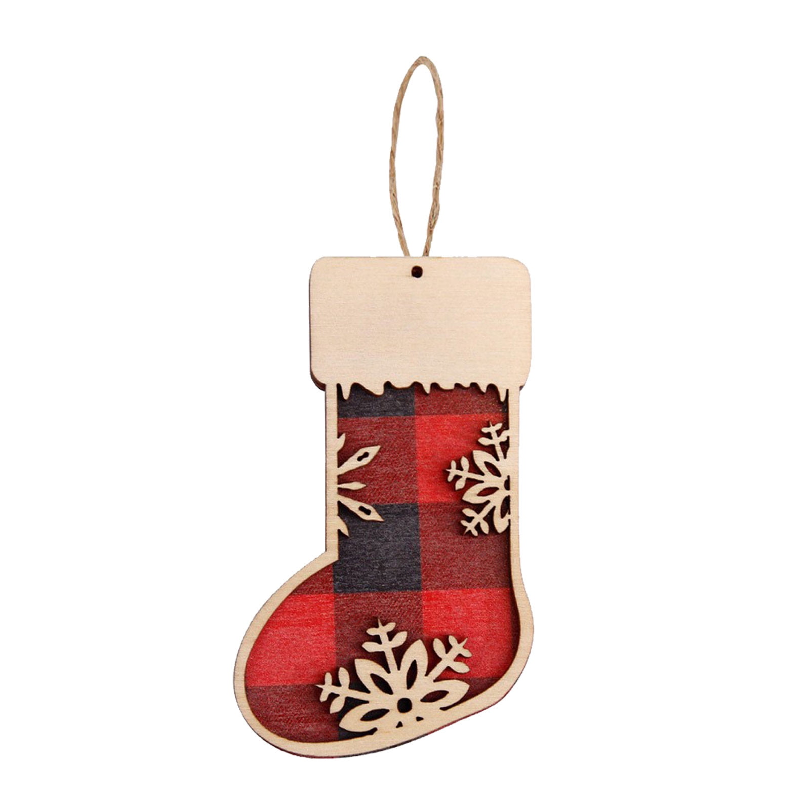 Holloyiver Christmas Wooden Tree Ornaments, Buffalo Plaid Wood ...