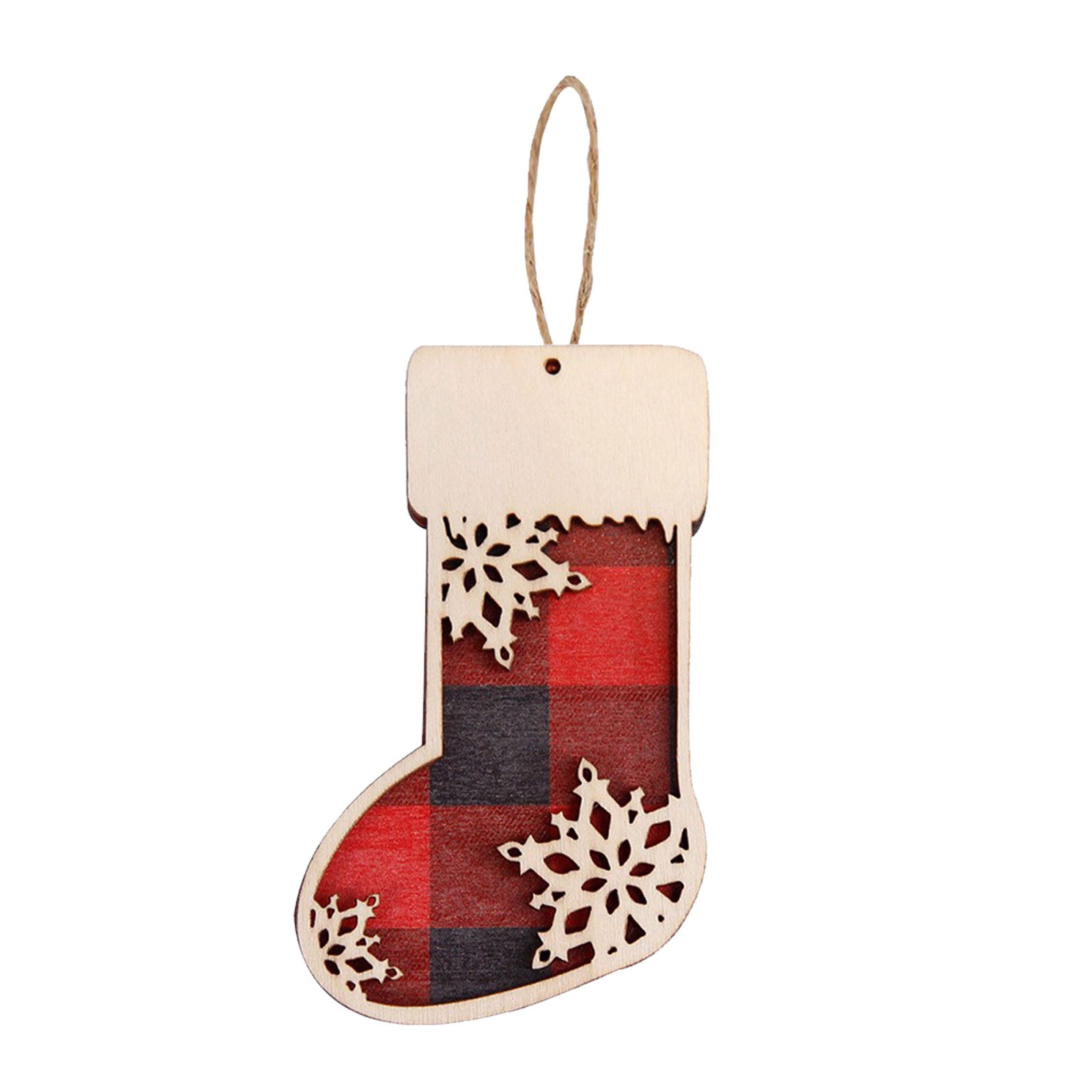 Holloyiver Christmas Wooden Tree Ornaments, Buffalo Plaid Wood ...