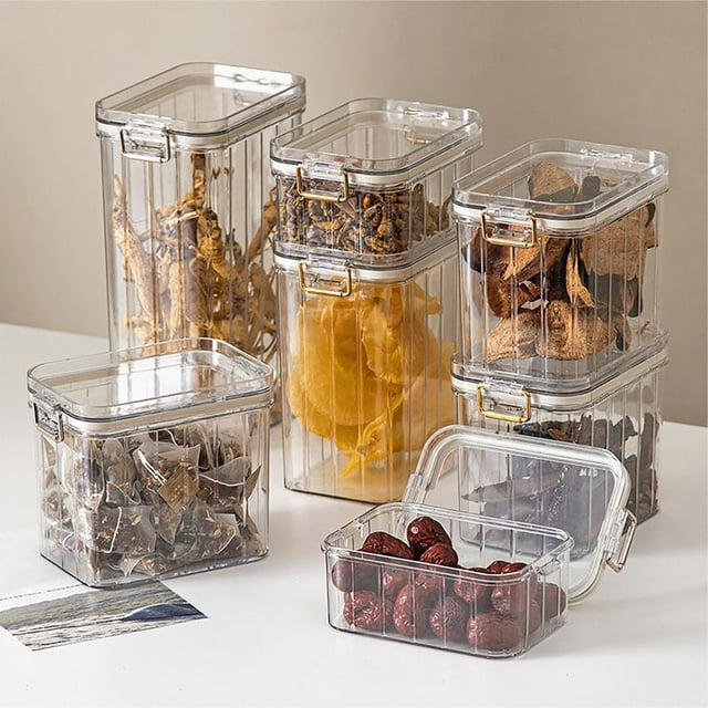 Holloyiver Clear Canister with Clamp Lids, Airtight Containers in Sizes Ideal for Kitchen ...