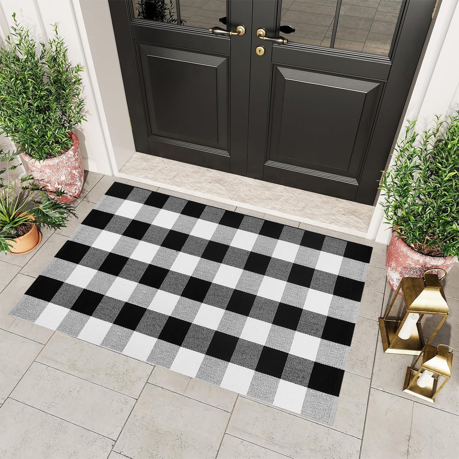 Holloyiver Cotton Buffalo Plaid Check Rug Outdoor Doormat, 15.7x23.6 ...