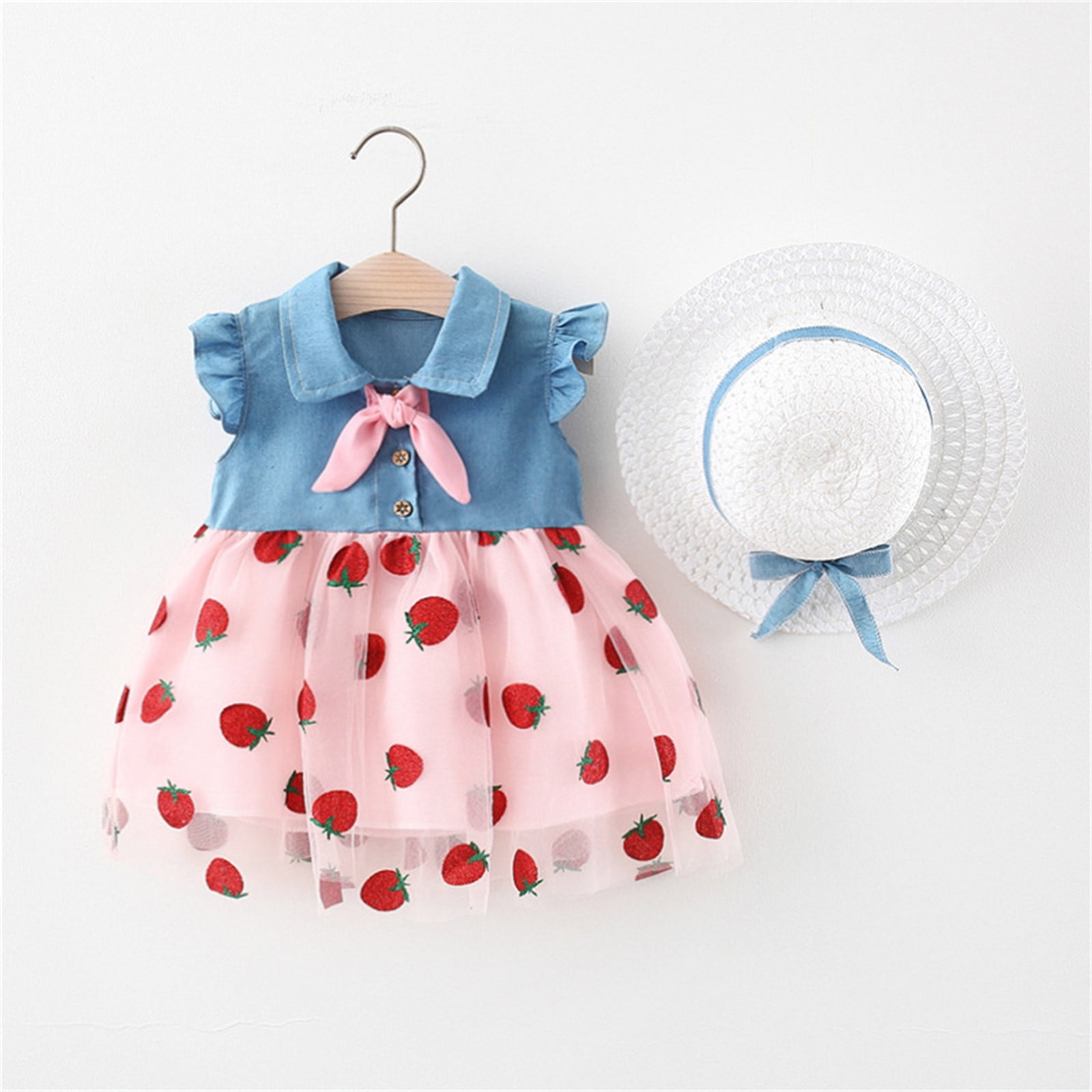 Holloyiver Dresses for Girls Cotton Baby Dresses Strawberry Denim Skirt ...